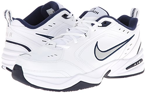 Nike Men's Air Monarch IV Cross Trainer, White/Metallic Silver, 10.5