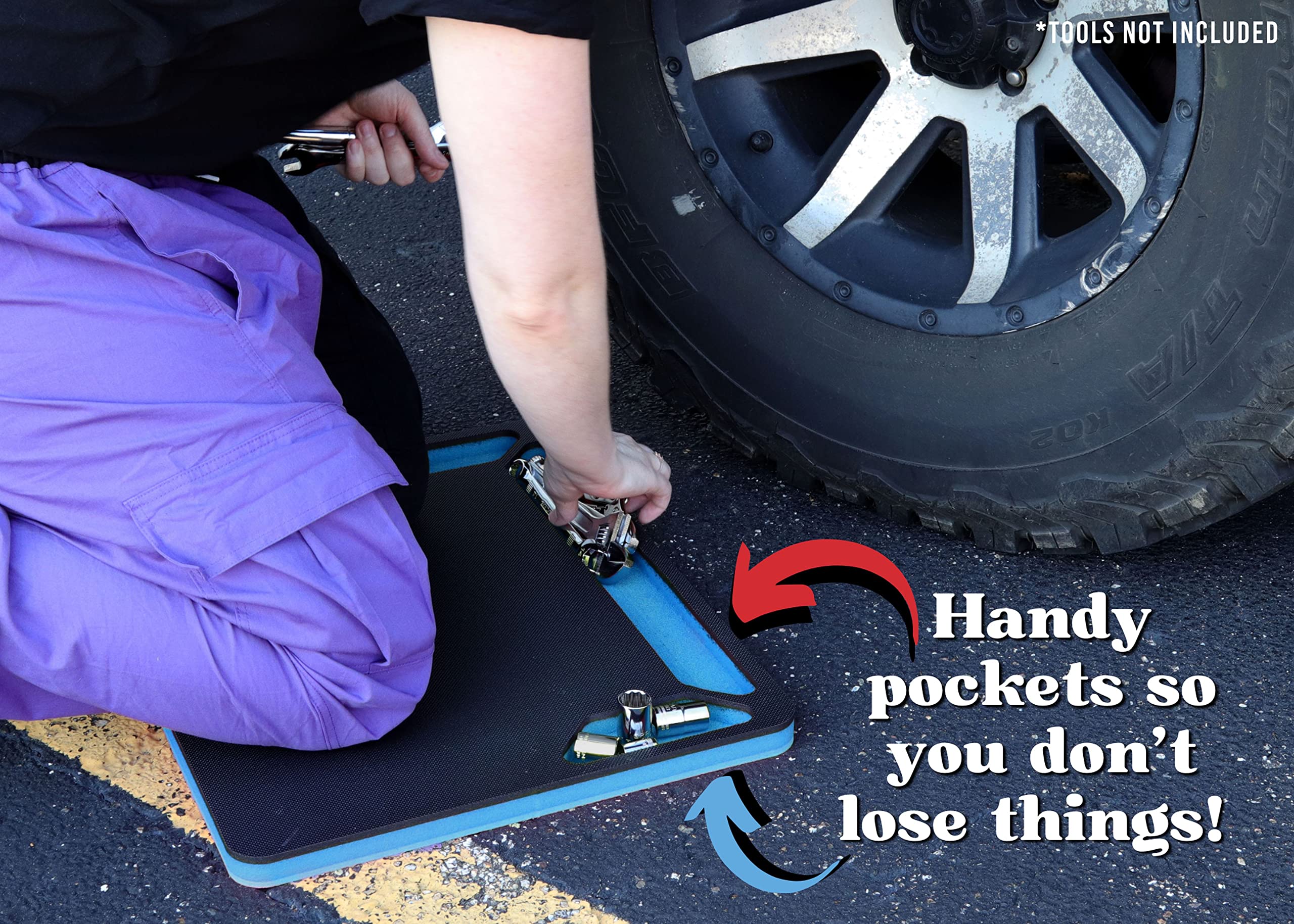 Polar Whale Portable Knee Cushion Blue and Black with Tool Pocket for Home Garden Work Automotive Workshop and More Durable Thick Comfortable High Density Waterproof Foam 20 x 16 Inches Kneeling Pad