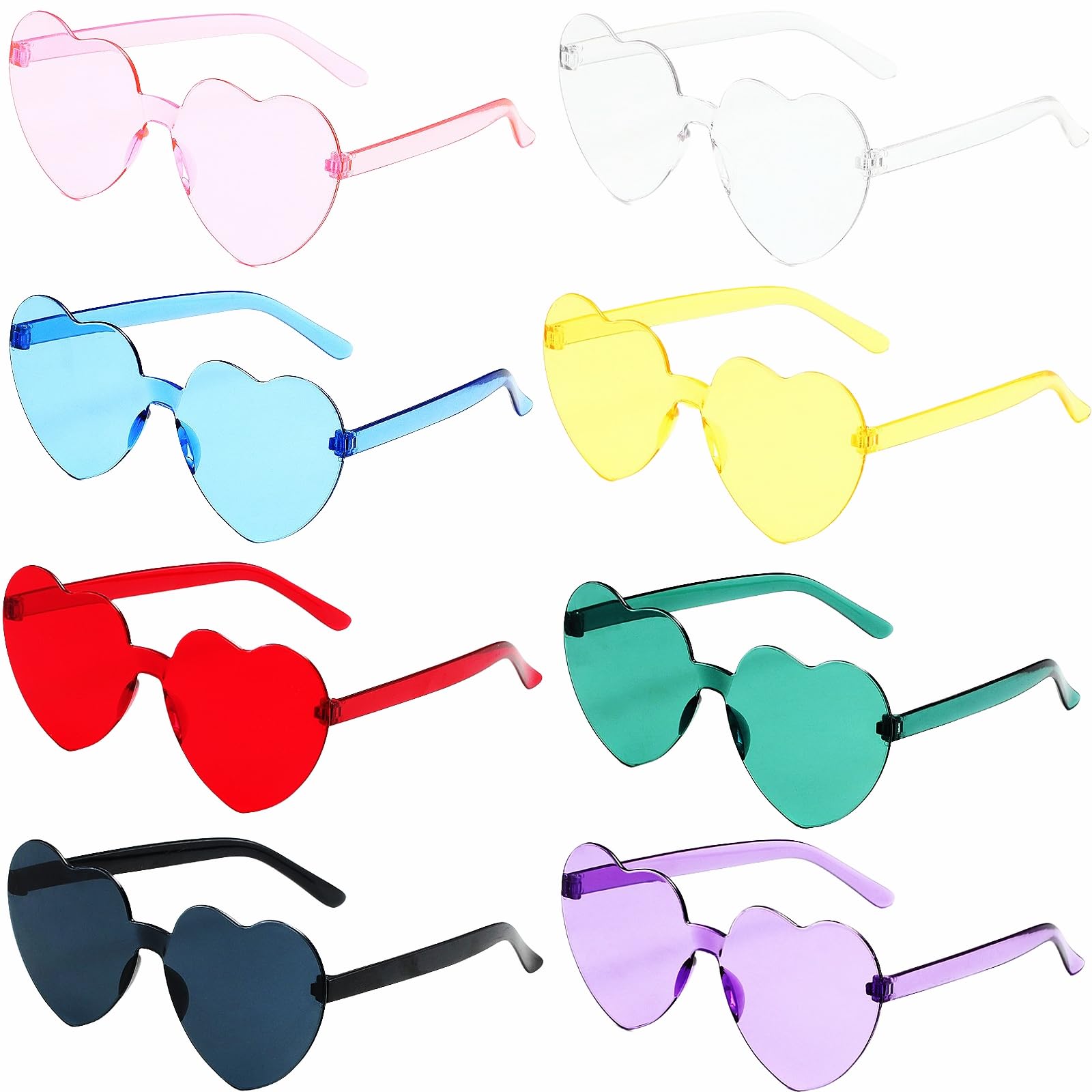 Virtue morals 24 Pairs Heart Shape Sunglasses Transparent Candy Color Frameless Party Glasses