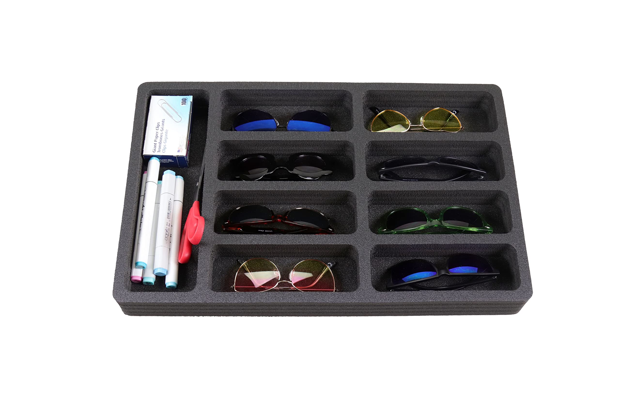 Polar Whale Sunglasses Drawer Organizer Tray Insert for Home Bedroom Bathroom Vanity Dresser Counter Table Waterproof Washable Black Foam 9 Compartment 20 x 12.75 Inches