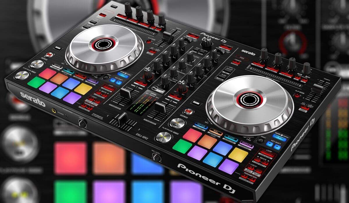 Pioneer DJ DDJ SR2 Portable 2 Channel DVS Compatible Bus Powered DJ Controller for Serato DJ Pro with Serato DJ Pro and Serato Pitch n Time DJ Software BUNDLE 4 x Senor Microphone Cable & Zorro Cloth