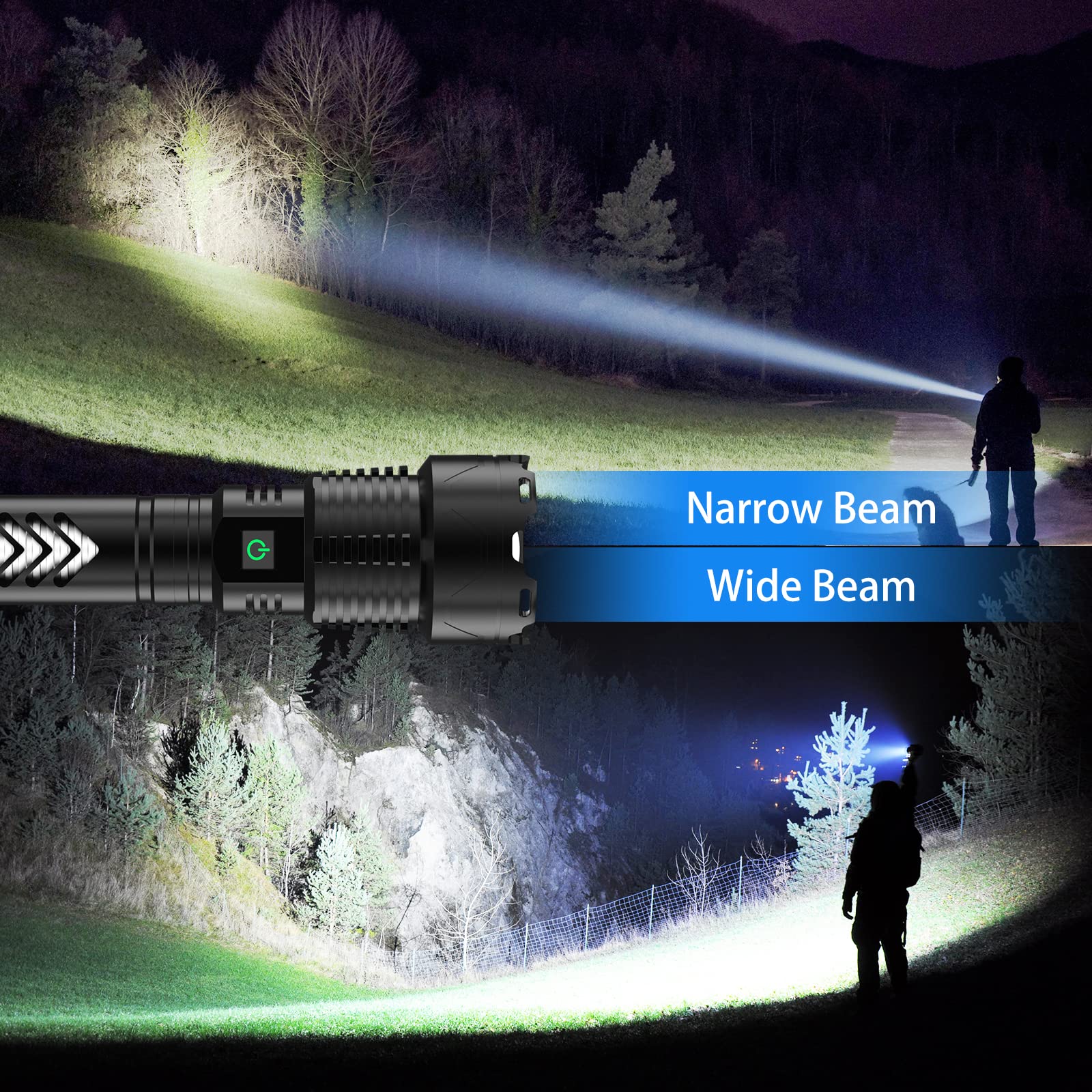 Rechargeable Flashlights High Lumens, 900000 Lumens Super Bright Flash Light with Shoulder Strap, 5 Modes IPX6 Waterproof Handheld Powerful Led Flashlight for hu∩ting, Camping, Emerge∩cies