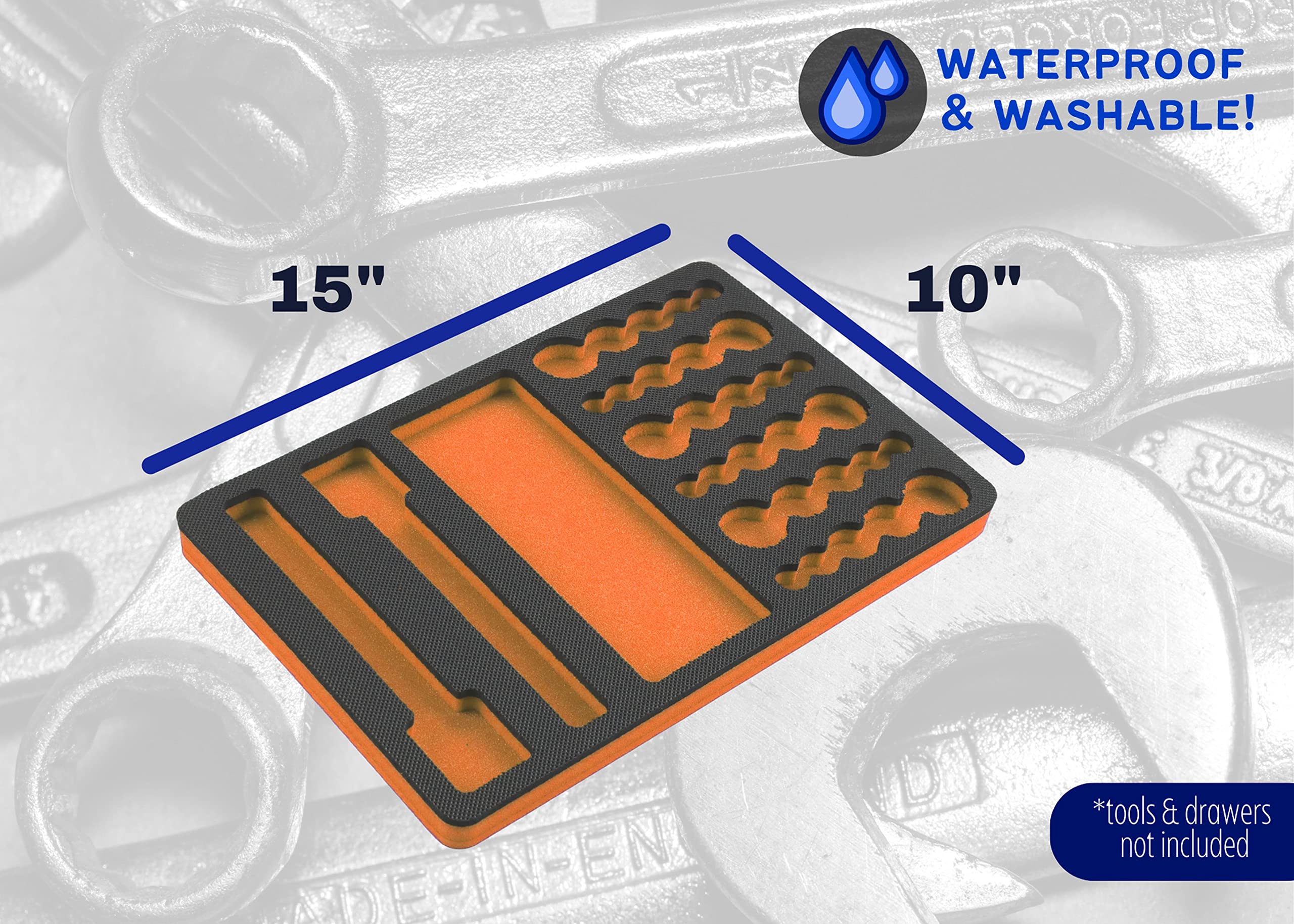 Polar Whale Tool Drawer Organizer Socket Holder Insert Orange and Black Durable Foam Strong Tray 15 x 10 Inches Holds 30 Sockets and More Fits Craftsman Husky Kobalt Milwaukee and Many Others