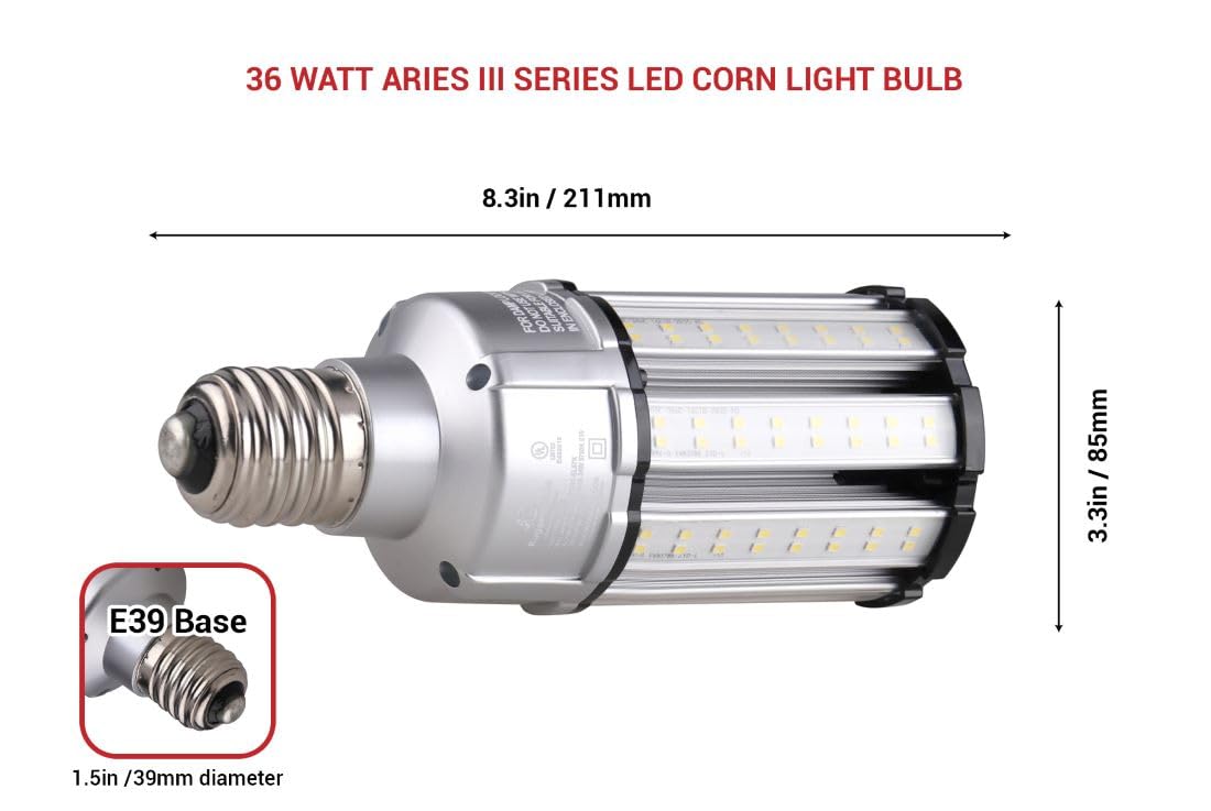RuggedGrade 100 Watt E39 LED Corn Bulb - Aries III Series - 13,400 Lumens - 4000K - DLC 5.1 - Fanless 6KV Surge
