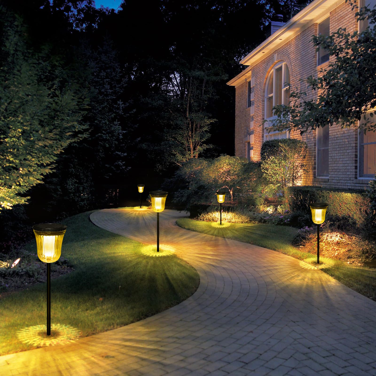WTGEGF Solar Pathway Lights Outdoor 4-Pack - 100Lumens Landscape Path Lights - Warm/White Switch High Lumen Solar Driveway Lights,Long Lasting LED Solar Walkway Back Yard Lights for Garden Lawn Patio