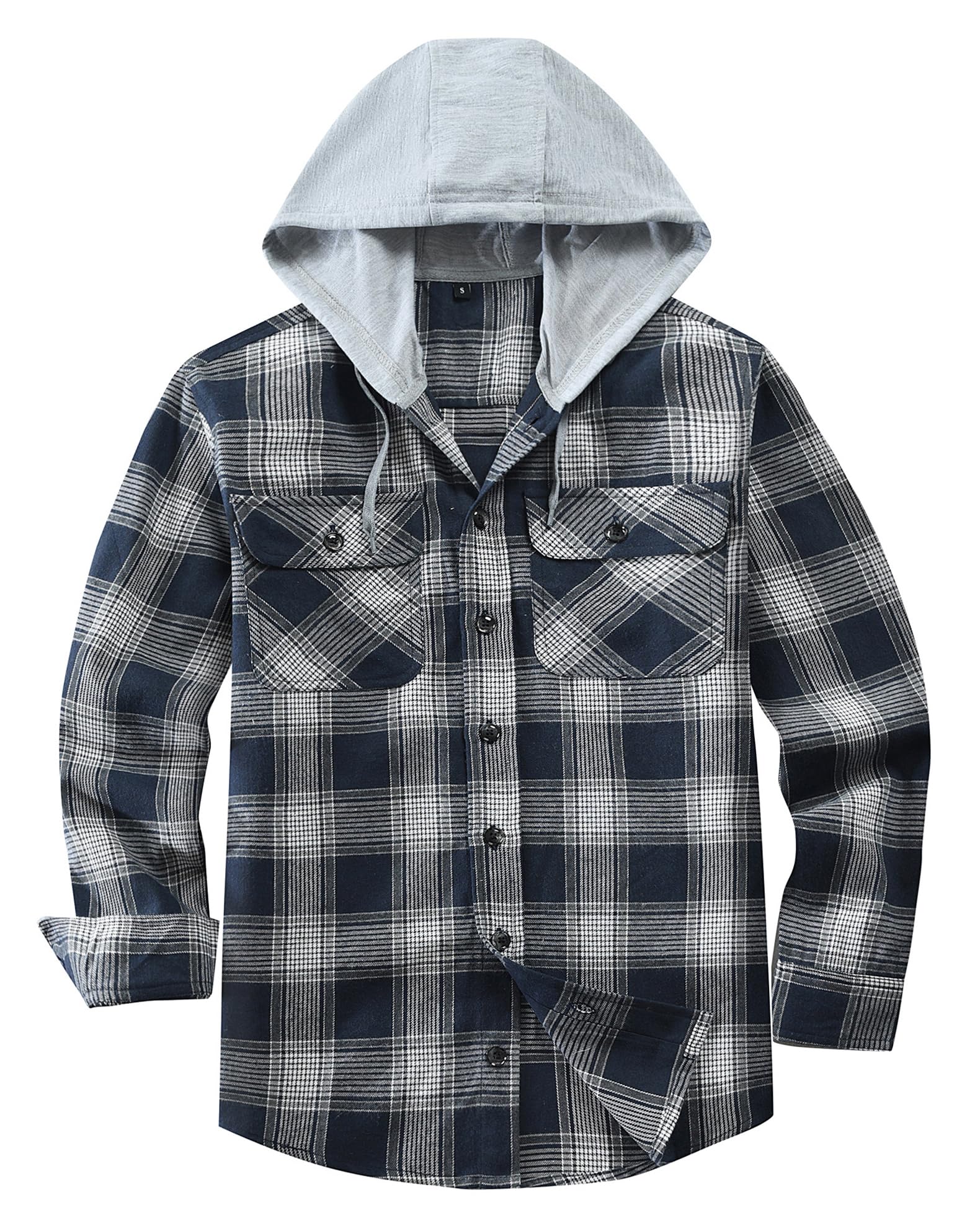 Puwasa Flannel Hoodies for Men,Men's Plaid Shirts Casual Long Sleeve Lightweight Flannel Shirt Jacket for Men Blue Large