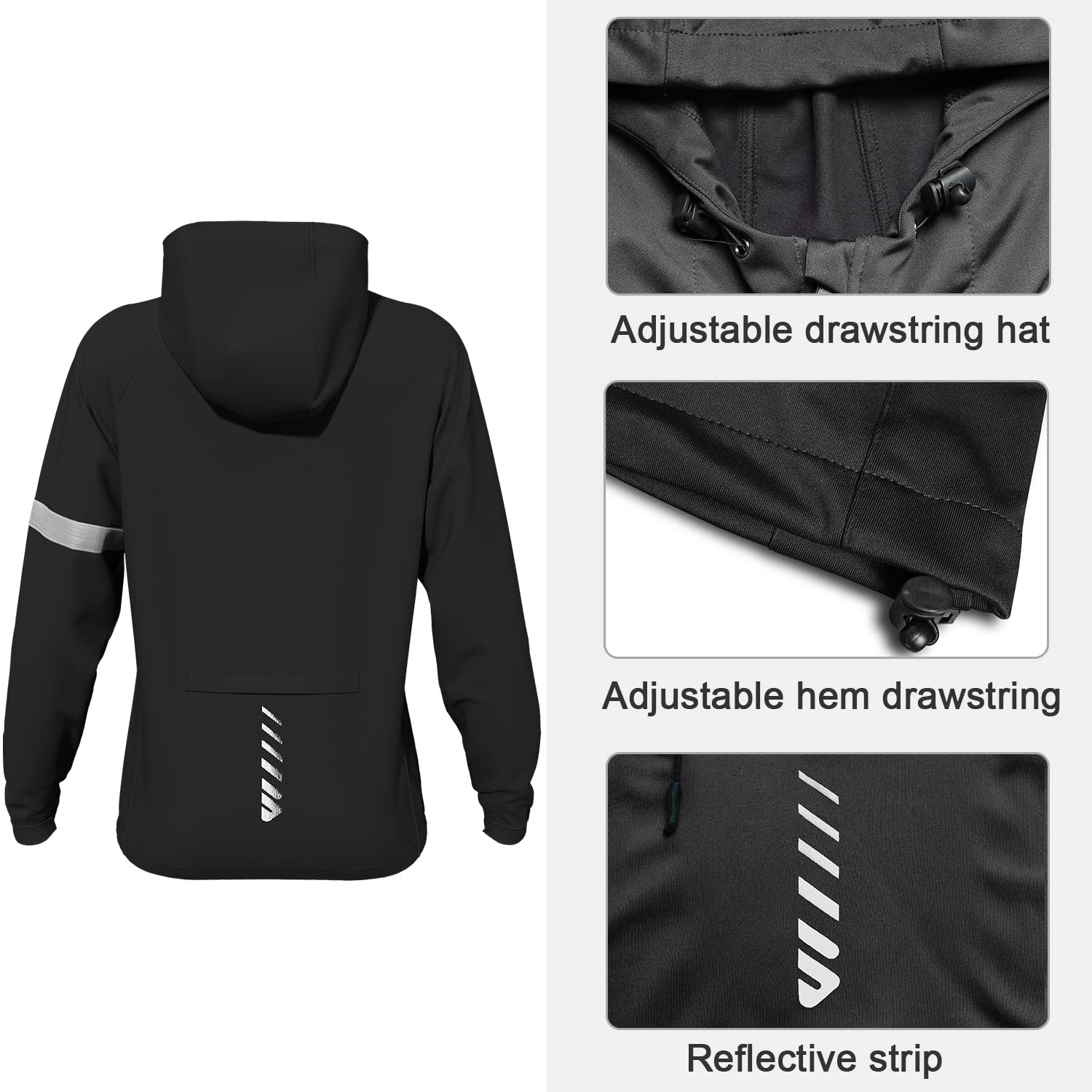 Wulibike Cycling Jackets for Womens Running Jacket Winter Thermal Reflective Hoodie Windproof Coat With 6 Pockets