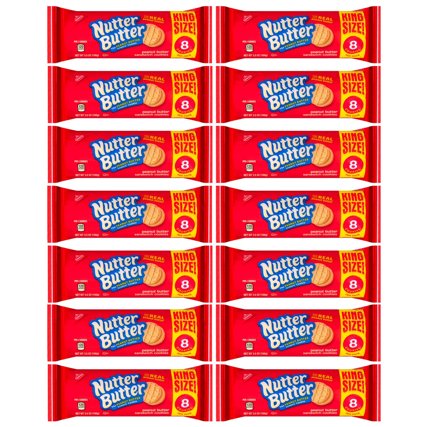 Nutter Butter Peanut Butter Sandwich Cookies King Size - 14 Pack of 3.5 oz Snack Packs with 8 Cookies per Pack - Perfect for Sharing and Snacking Anytime Thanksgiving Dinner Cookies