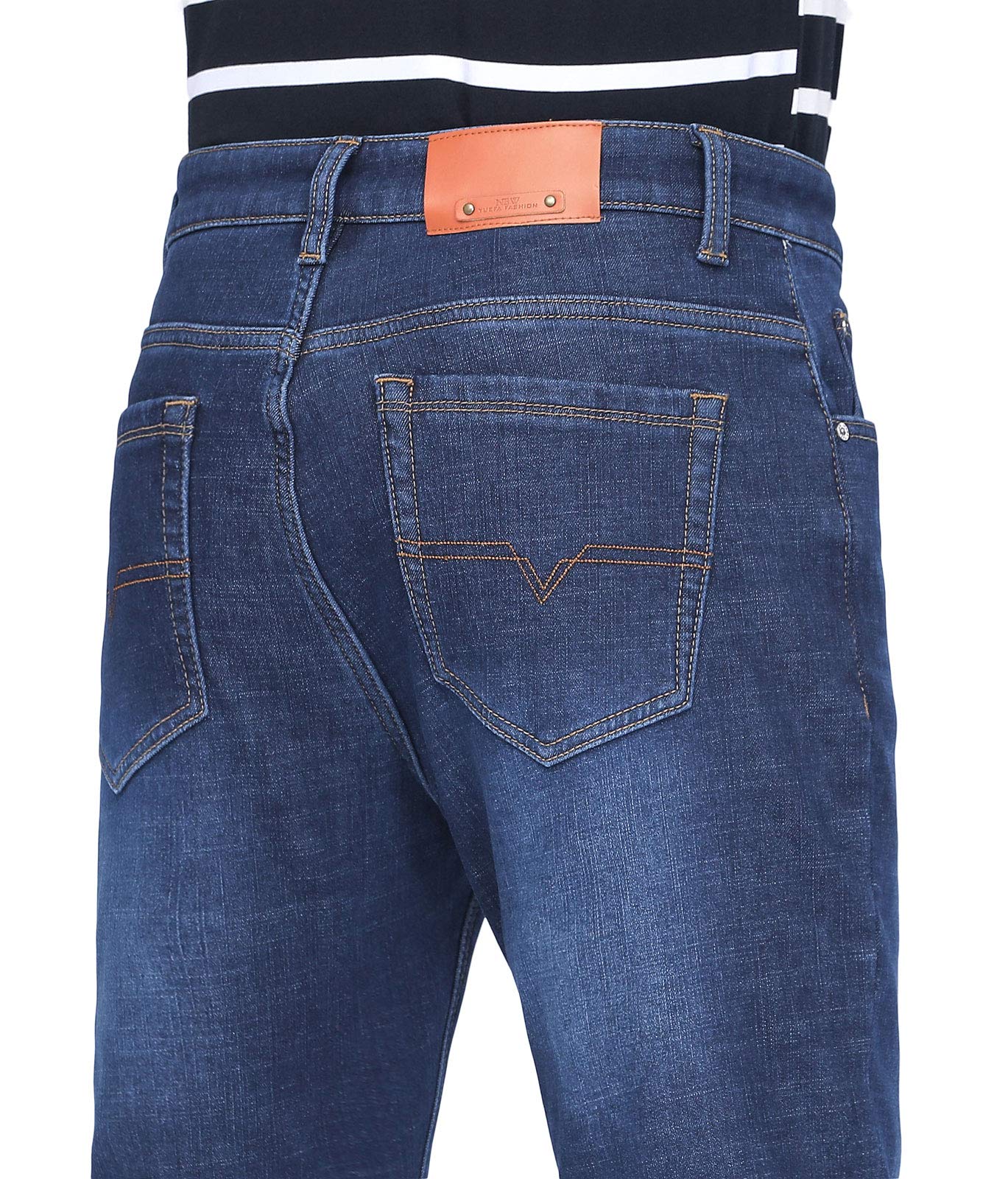 Plaid&Plain Men’s Flannel Lined Jeans Men’s Slim Fit Tapered Fleece Lined Jeans 820-Blue 34X30