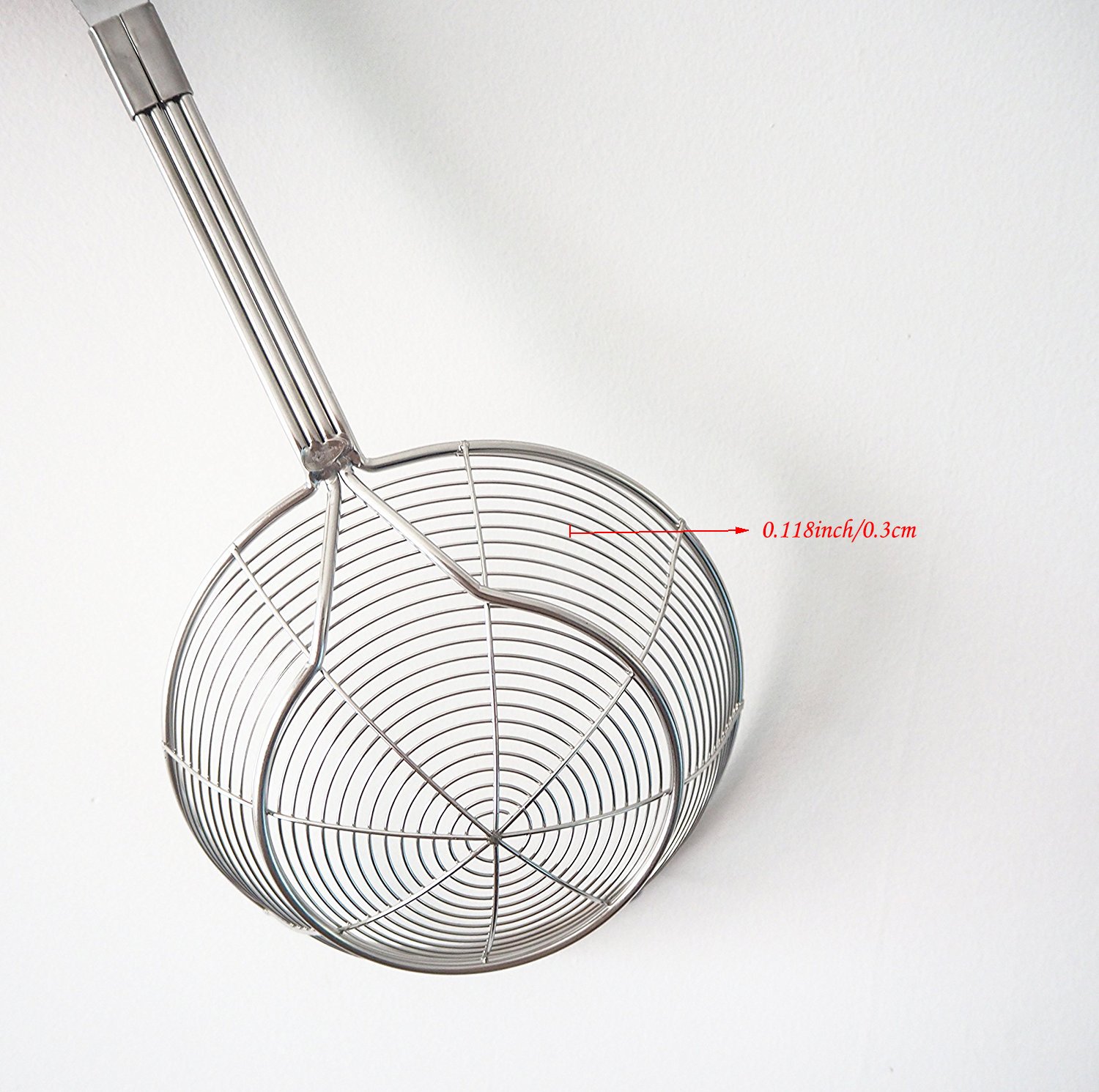 TENTA TENTA KITCHEN Stainless Steel Skimmer Strainer, Wire Skimmer with Spiral Mesh Bamboo Handle Spoon/Ladle for Spaetzle/Pasta/Chips (1pc M Size)