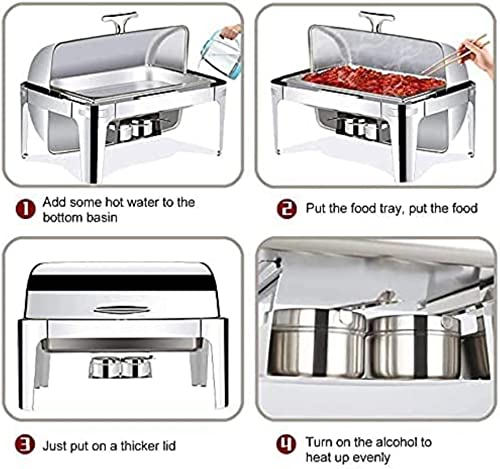 UZOURI Food Warmer, Chafing Dish Stainless Steel Chafing Dish Set Buffet Silver Catering Warmer Set, Rectangle Chafing Dish for Party