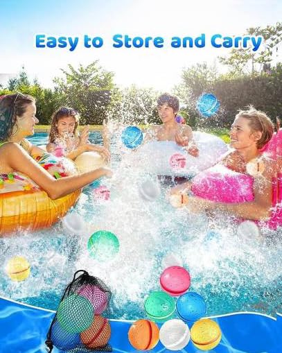 Reusable Water Bomb Balloons | Self Closing Soft Silicone Ball Bath Toy | Outdoor Water Splash Activity for Boys and Girls (6-pack)