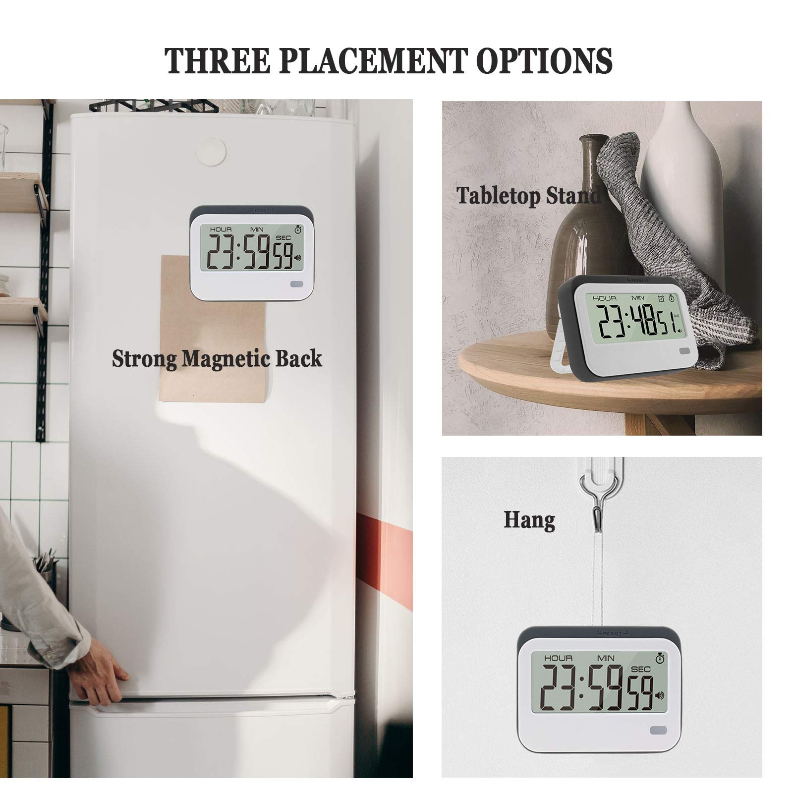 Yovell Digital Kitchen Timer 12/24 Hours Alarm Clock with LED Indicator for Cooking Sports Office Study Magnetic Back and Retractable Stand Big Digits