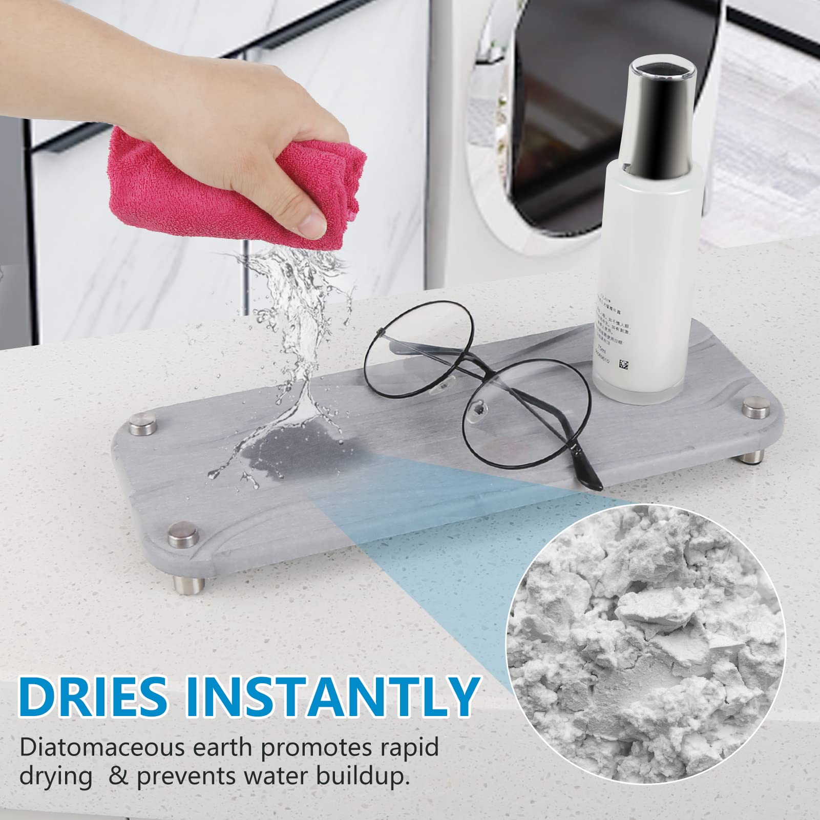 TGIFGO Instant Dry Sink Organizer Water Absorbing Stone Tray for Sink Fast Drying Sink Caddy Use for Kitchen Bathroom Vanity Countertop Natural Diatomaceous Prevent Moisture Buildup (Gray, Oval)