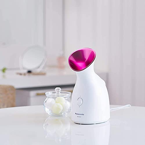 Panasonic Nano Ionic Compact Design with One-Touch Operation Facial Steamer with Ultra-Fine Steam - Spa Like Face Steaming At Home to Moisturize and Deeply Cleanse Skin, White / Pink