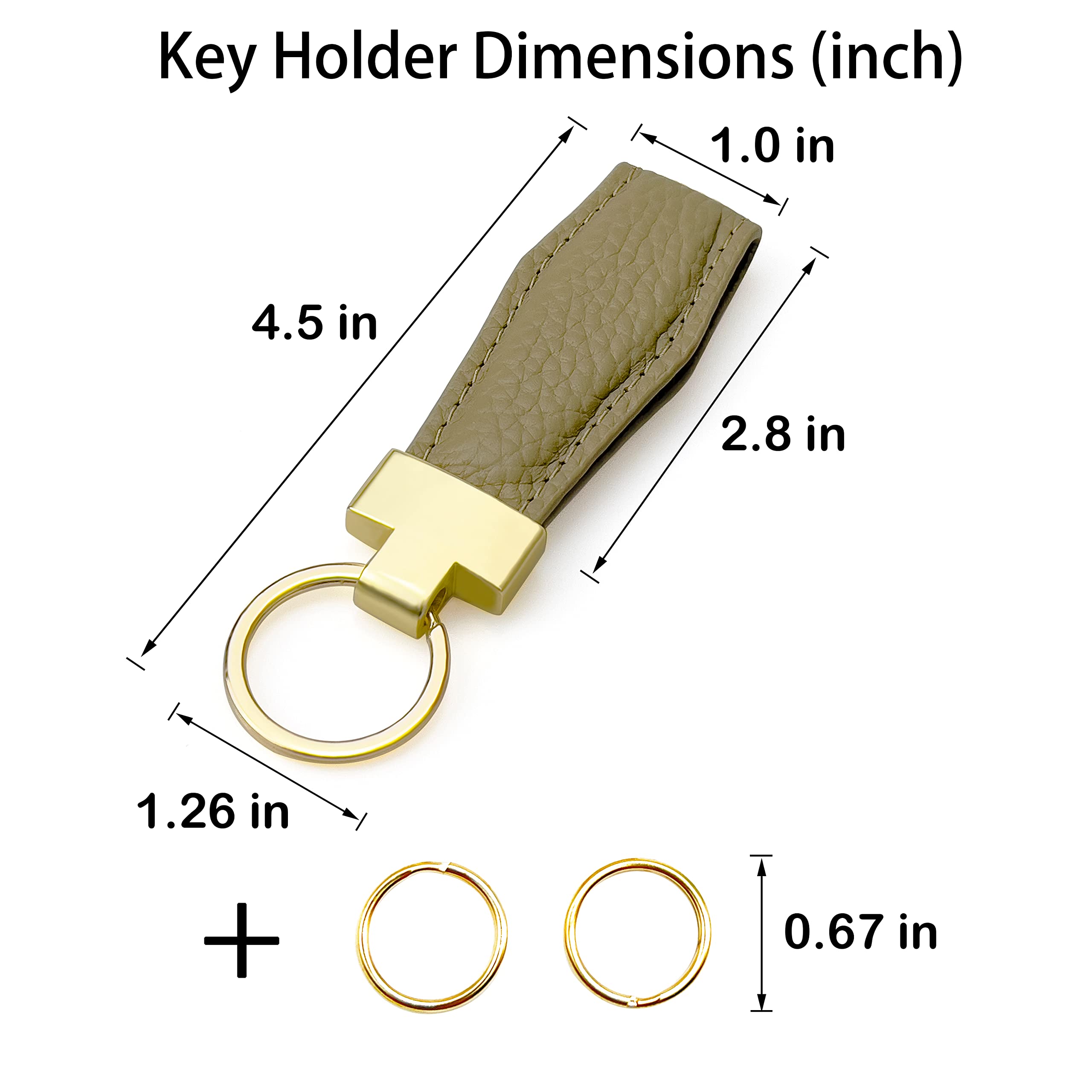 Wlighter Classic Leather Key Chain Holder with Gold Key Rings, Keychain for Car Keys, House Keys (Grey)