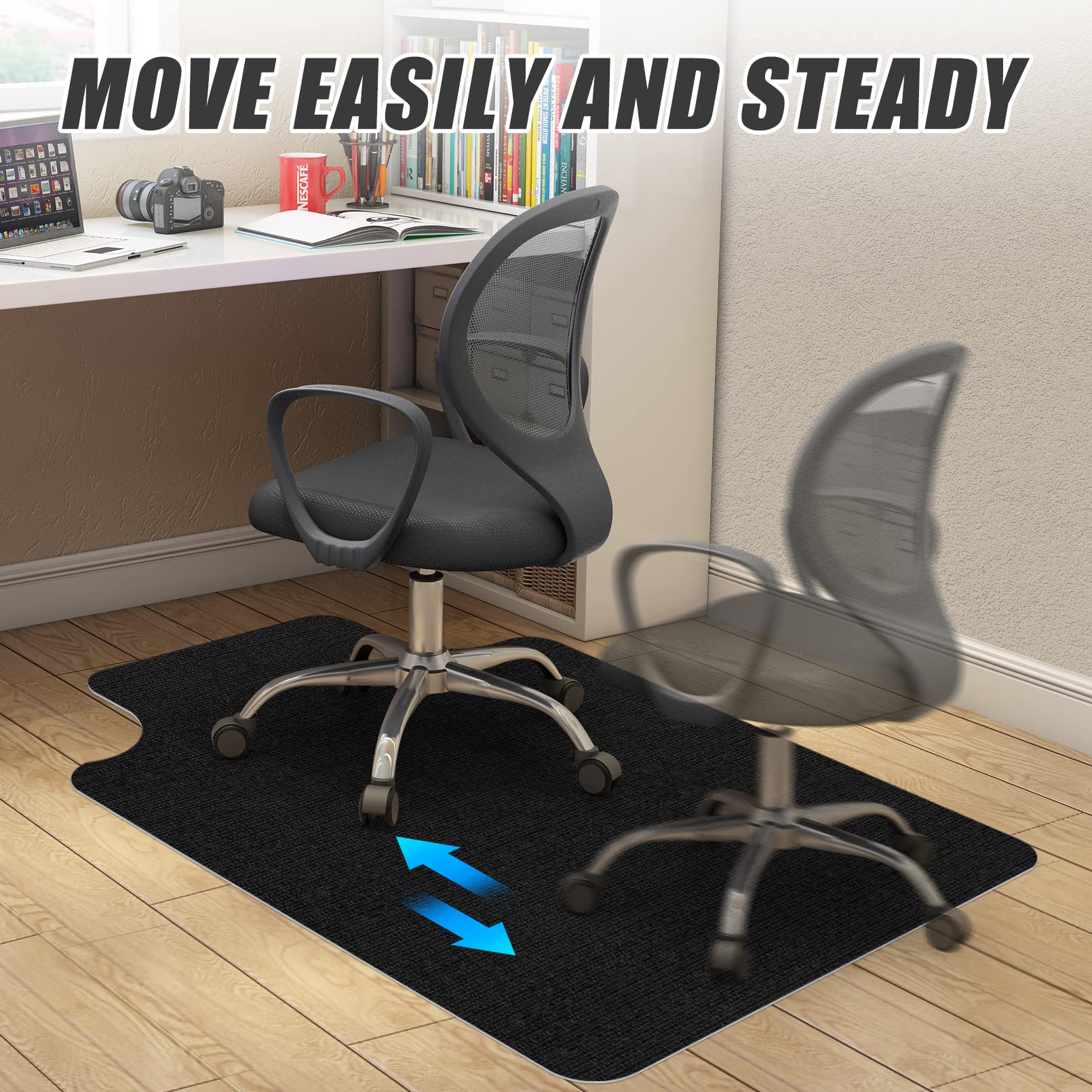 Office Chair Mat, 48"x36" Desk Chair Mat for Home Office Hardwood Floor, Upgraded Version - Computer Gaming Rolling Chair Mat, Multi-Purpose Low-Pile Floor Protector(Black)