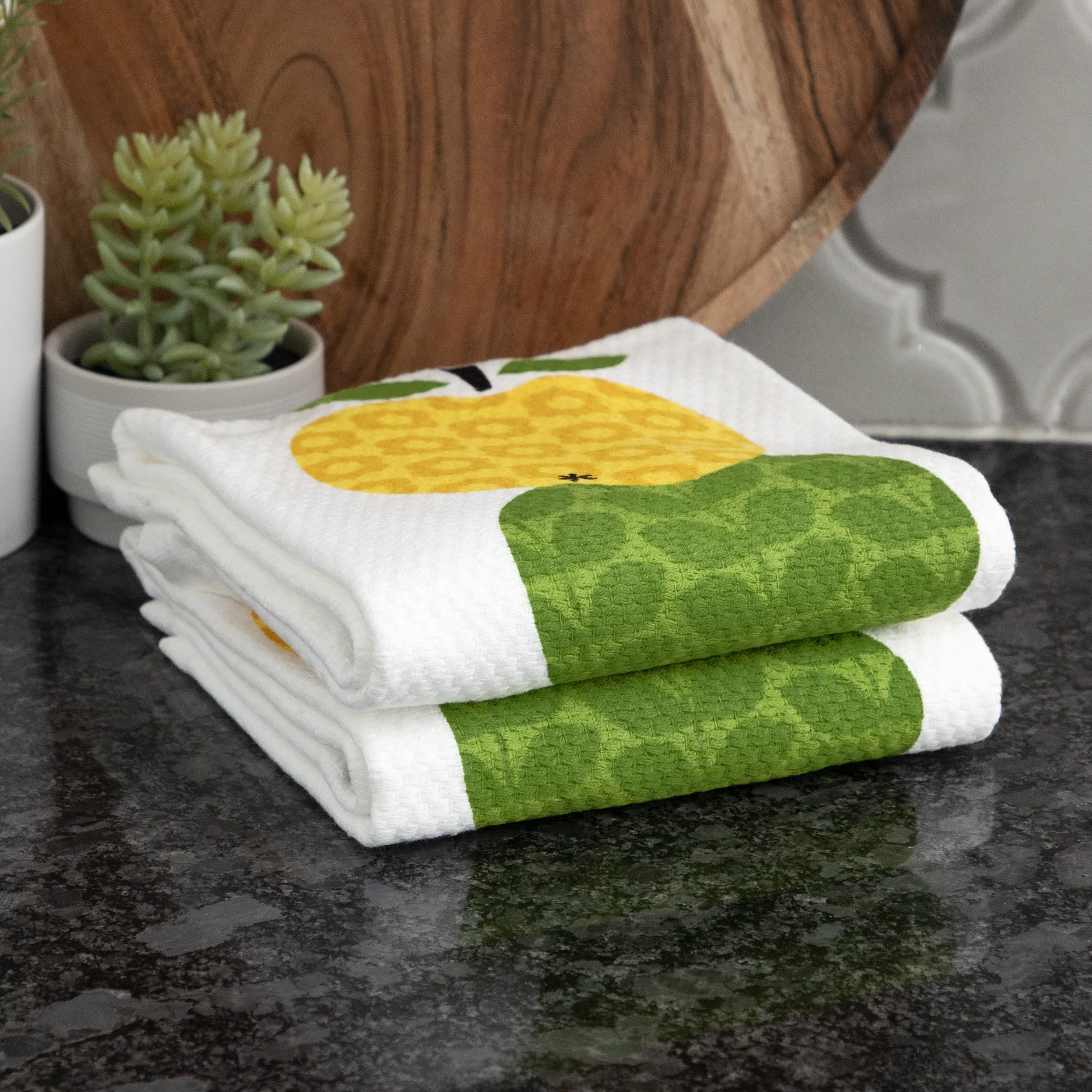 T-fal Premium Kitchen Towels (2-Pack), 16" x 26", Highly Absorbent, Super Soft, Long-Lasting, Dual Sided Woven Weave 100% Cotton Dish Towels, Hand Towels, Tea Towels, Bar Towels, Apples