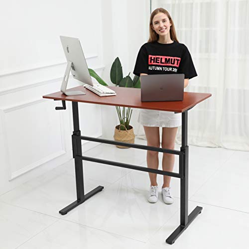 SDADI Crank Adjustable Height Standing Desk - Sit to Stand up Desk, Home Office Desk Computer Workstation, Black Frame/Jujube Red Top