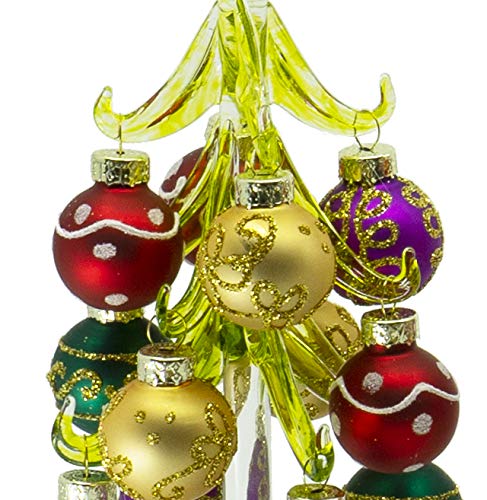 Red Co. 8" Glass Christmas Tree Tabletop Display Decoration with Assorted Ball Ornaments, Holiday Season Decor, Set of 3