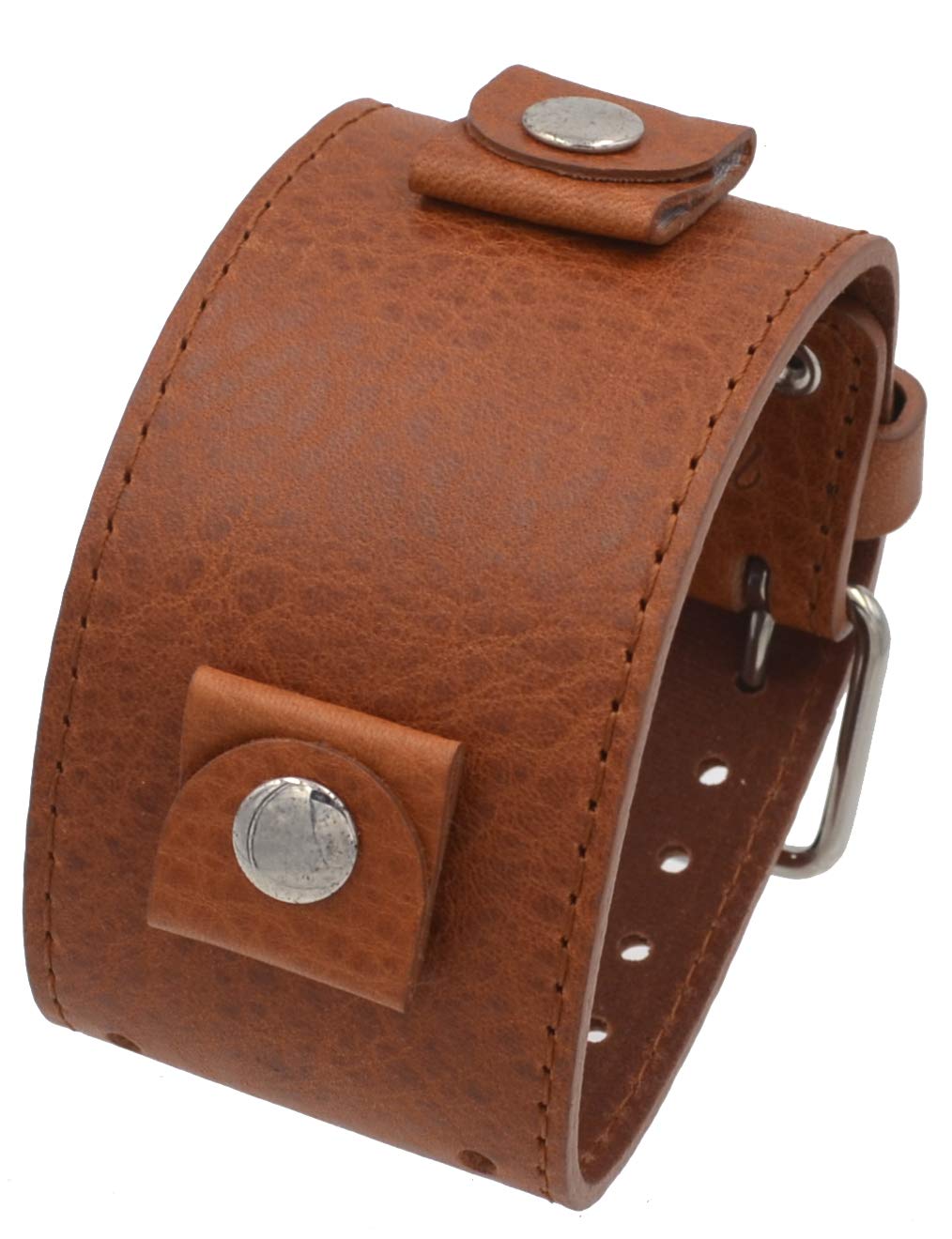 Rev Big Guy Italian Design 22mm Lug Width Wide Oily Cowhide Brown Leather Strap Cuff Watch Band BG-5