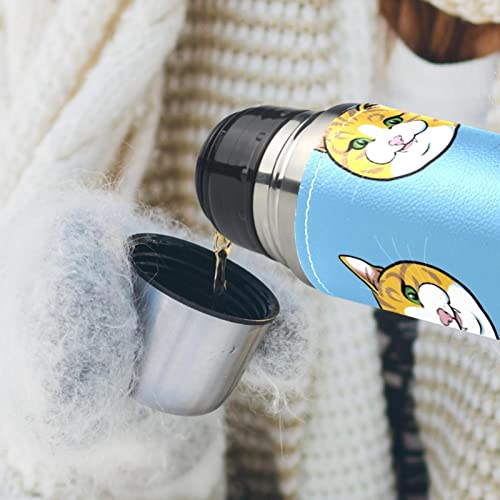 Stainless Steel Leather Vacuum Insulated Mug Cat Thermos Water Bottle for Hot and Cold Drinks Kids Adults 16 Oz
