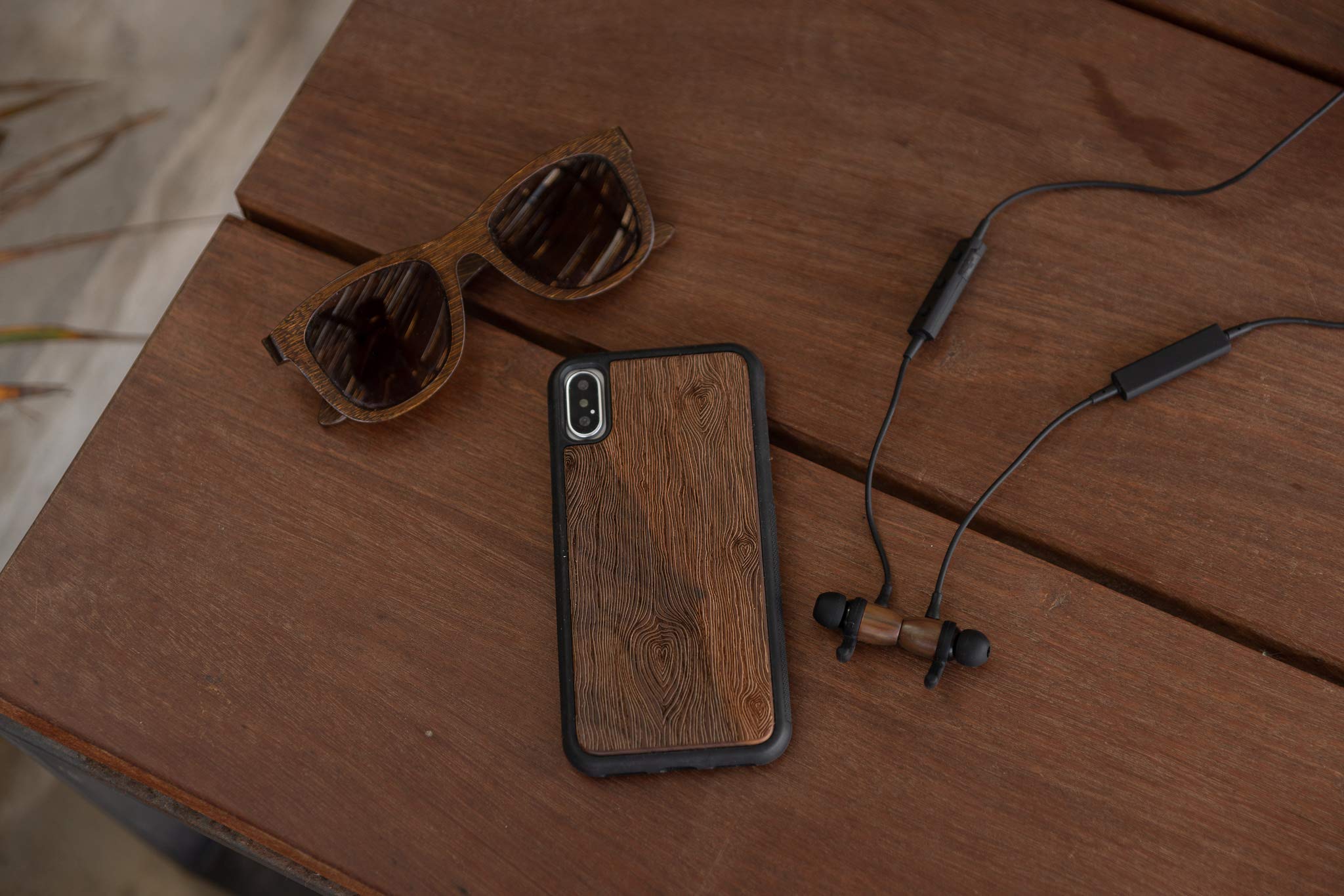 Reveal Wood Bluetooth Magnetic Wireless Earbuds Shop - Headphones w/Secure Inner Ear Angle-Fit Tips, Sport Earphones w/Mic & Volume Control & Removable Ear Hooks (Walnut Wood)