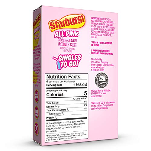 Starburst Singles To Go Powdered Drink Mix, All Pink Strawberry, 12 Boxes with 6 Packets Each - 72 Total Servings, Sugar-Free Drink Powder, Just Add Water, 6 Count (Pack of 12)