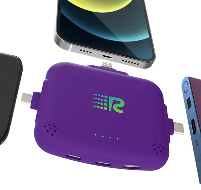 Rush Charge Comet Portable Power Bank β 3200mah, 2.1A High-Speed Power Bank Fast Charging - Apple Lightning, Type C, Micro-USB Battery Bank Charges 3 Devices at a Time β Pre-Charged Portable Charge