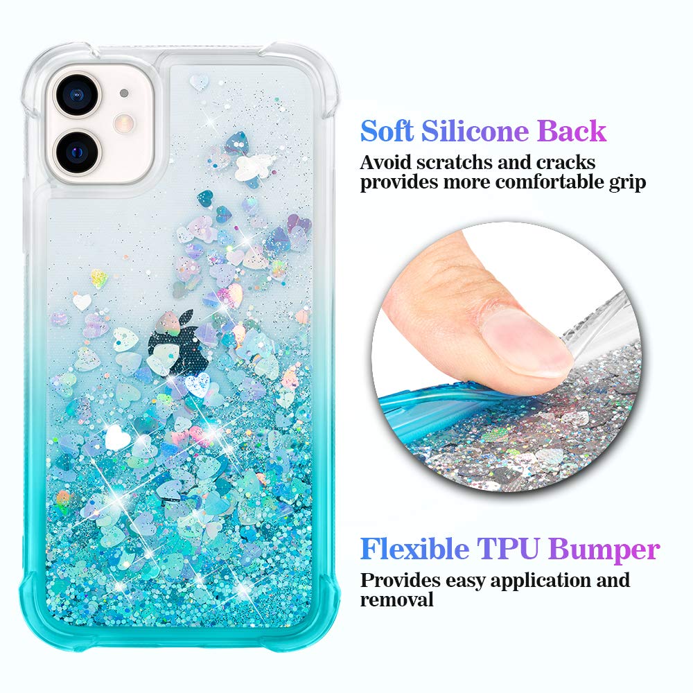 Ruky Compatible with iPhone 12 Case/iPhone 12 Pro Case 6.1 Inch (2020), Glitter Flowing Liquid Quicksand Series Bling Soft TPU Bumper Cushion Girls Women Phone Case, Gradient Teal