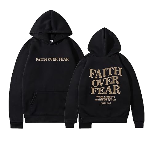 Over Fear Women's Hooded Sweatshirt Shape Printed Sweatshirt Hooded Casual Long Sleeve Hoodie (Black, M)