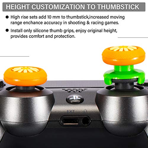 Playrealm FPS Thumbstick Extender & 3D Texture Rubber Silicone Grip Cover 2 Sets for PS5 Dualsenese & PS4 Controller (Daisy Orange)