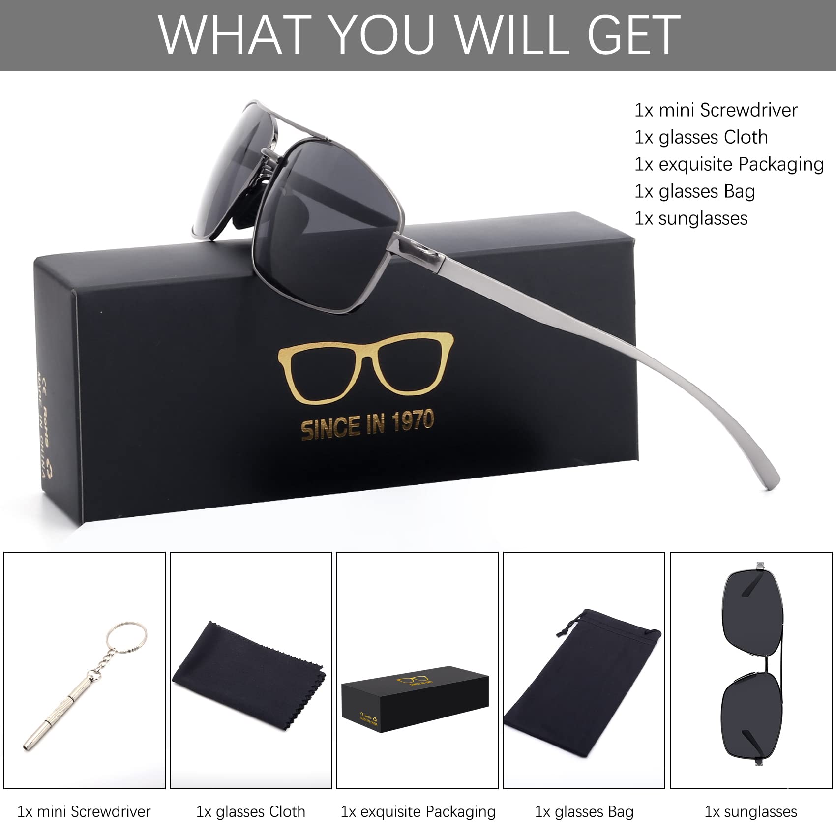VIYSIOO Polarized Sports Sunglasses for Men Women Metal Frame with Spring Hinges (Gun Frame Black Lens)