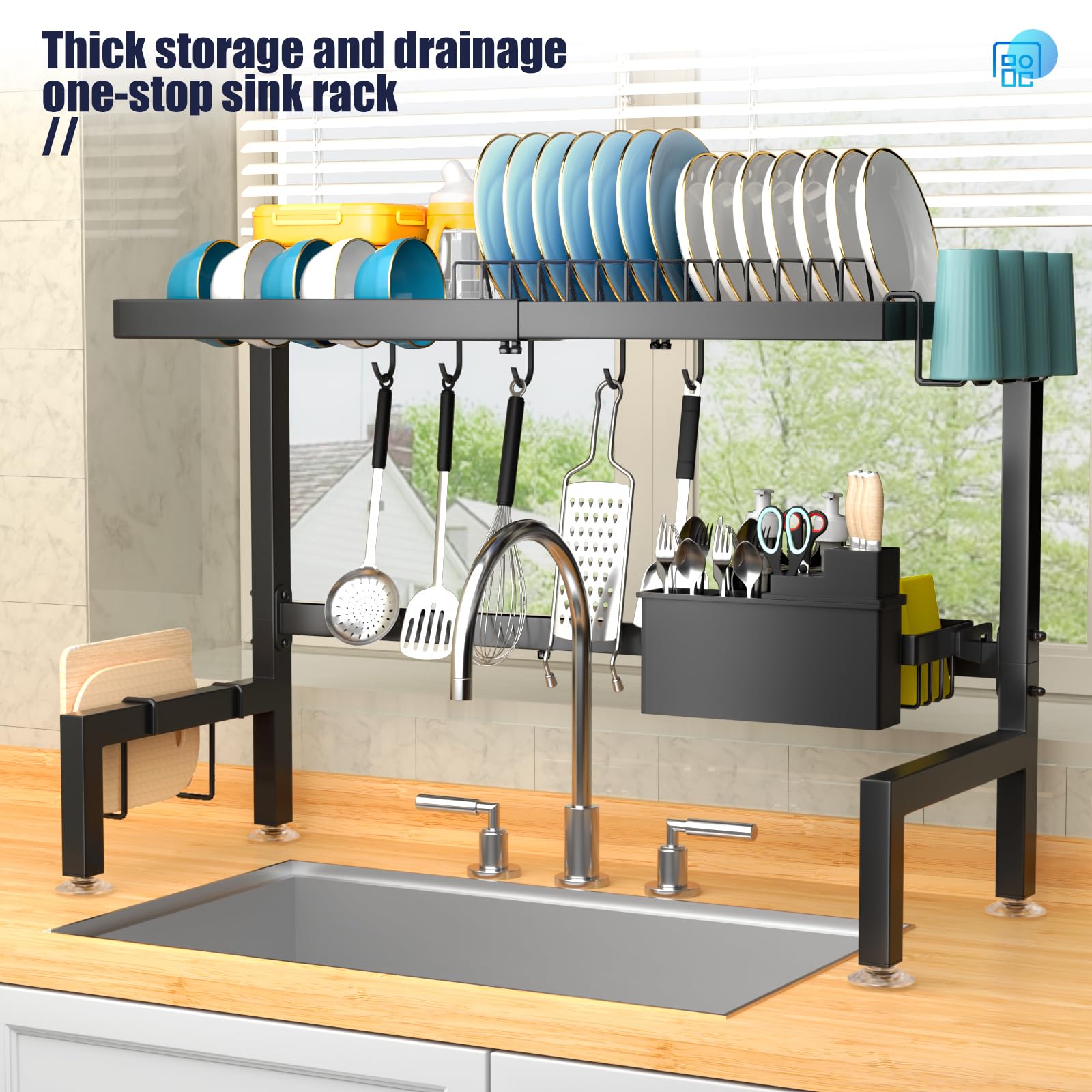 Over The Sink Dish Drying Rack【Thicker and More Sturdy】Kitchen Dish Drying Rack Space Saving, Over Sink Dish Drying Rack, Metal Drying Rack,26.5"-32.5"