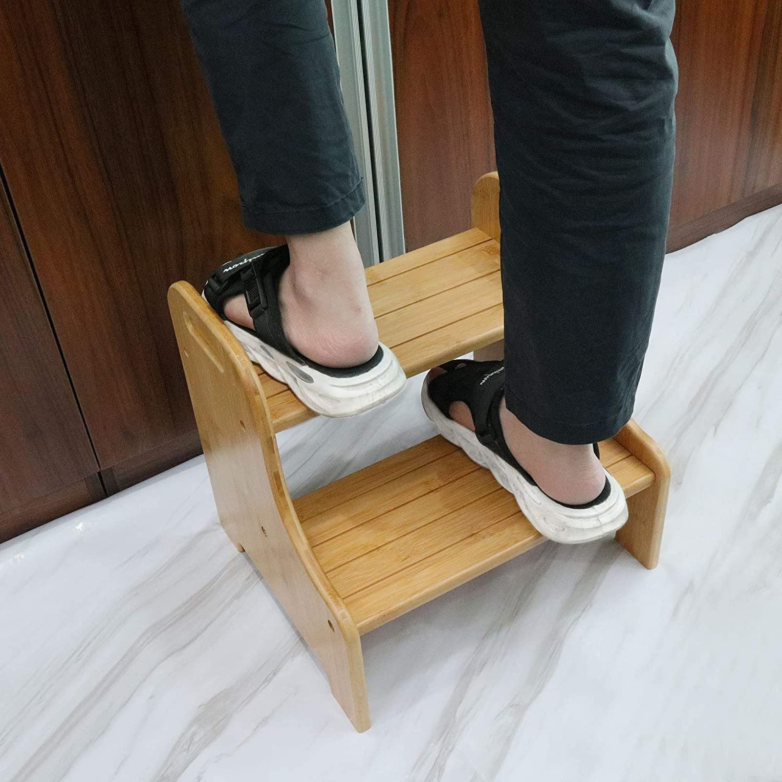 YOU SUPERIOR Bamboo 2 Step Bonus Non-Slip Pads for Safety Stool with Non-Slip Step Bench