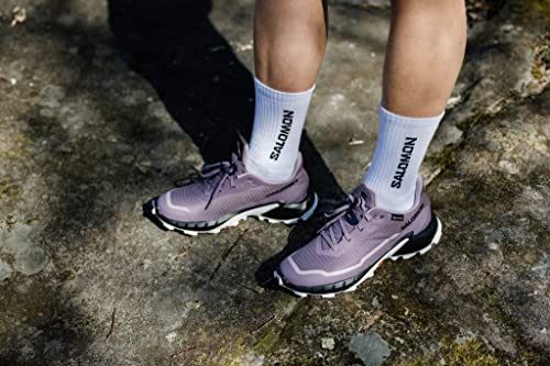 Salomon Women's ALPHACROSS 5 GORE-TEX Trail Running Shoes for Women, Moonscape / Black / White, 8