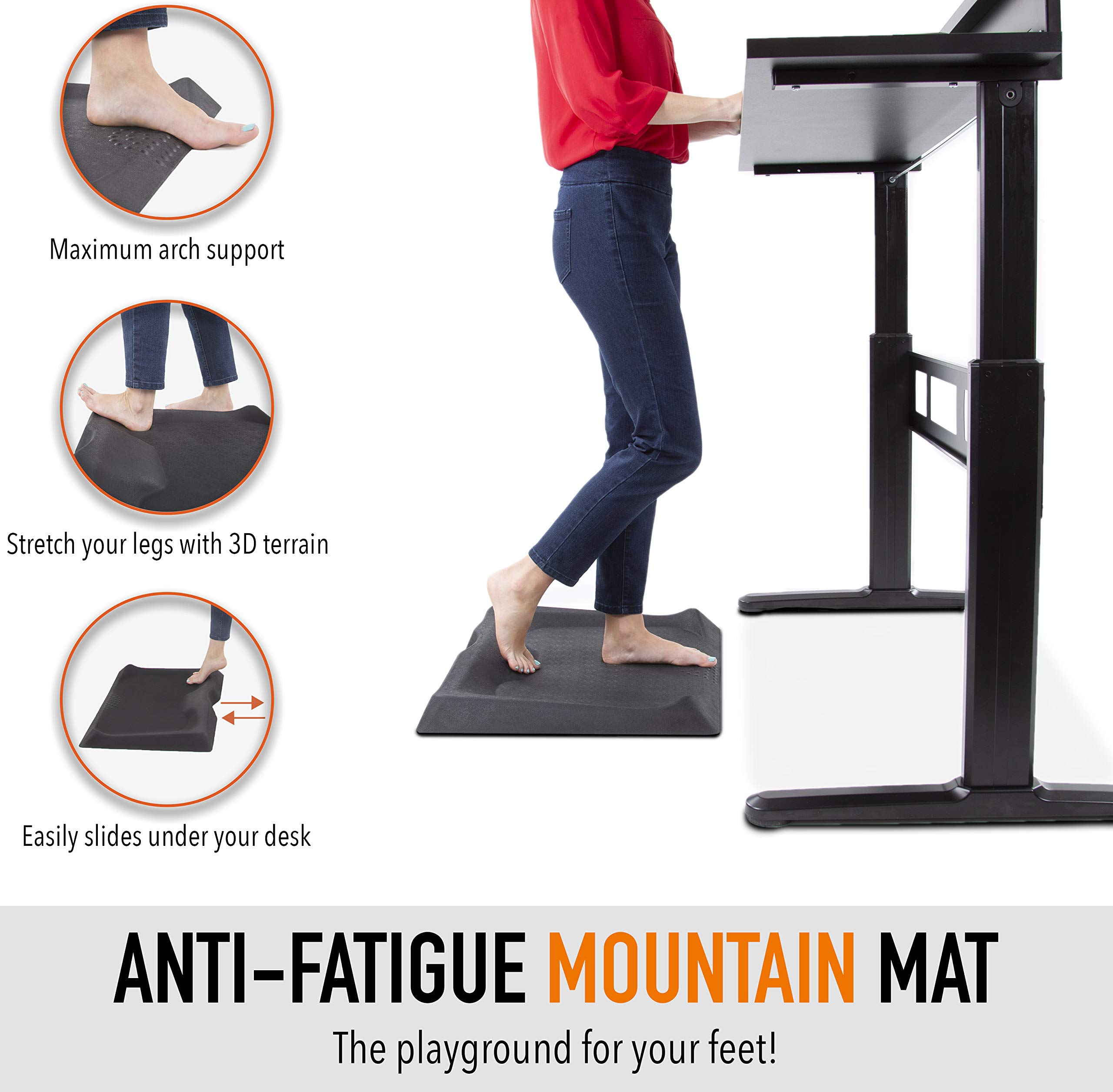 Stand Steady Mountain Mat | Anti Fatigue Mat for Active Standing | Ergonomic Standing Mat with Raised Gel Foam Padding for Calf & Arch Support | Massage Floor Mat for Standing Desk (27x21in/Black)