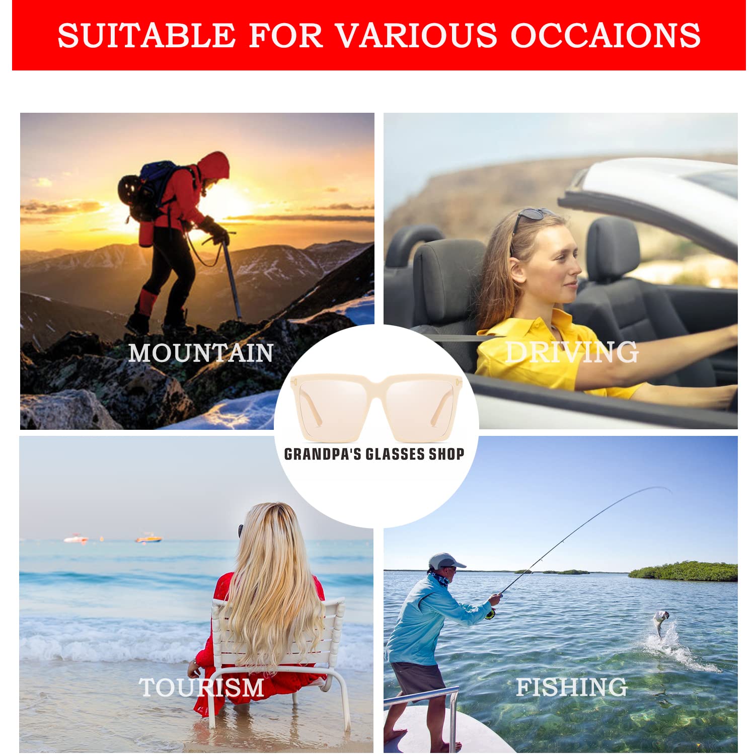 Oversized Square Sunglasses Retro Big Shades Fashion Classic Shades Women Men UV400 Protection