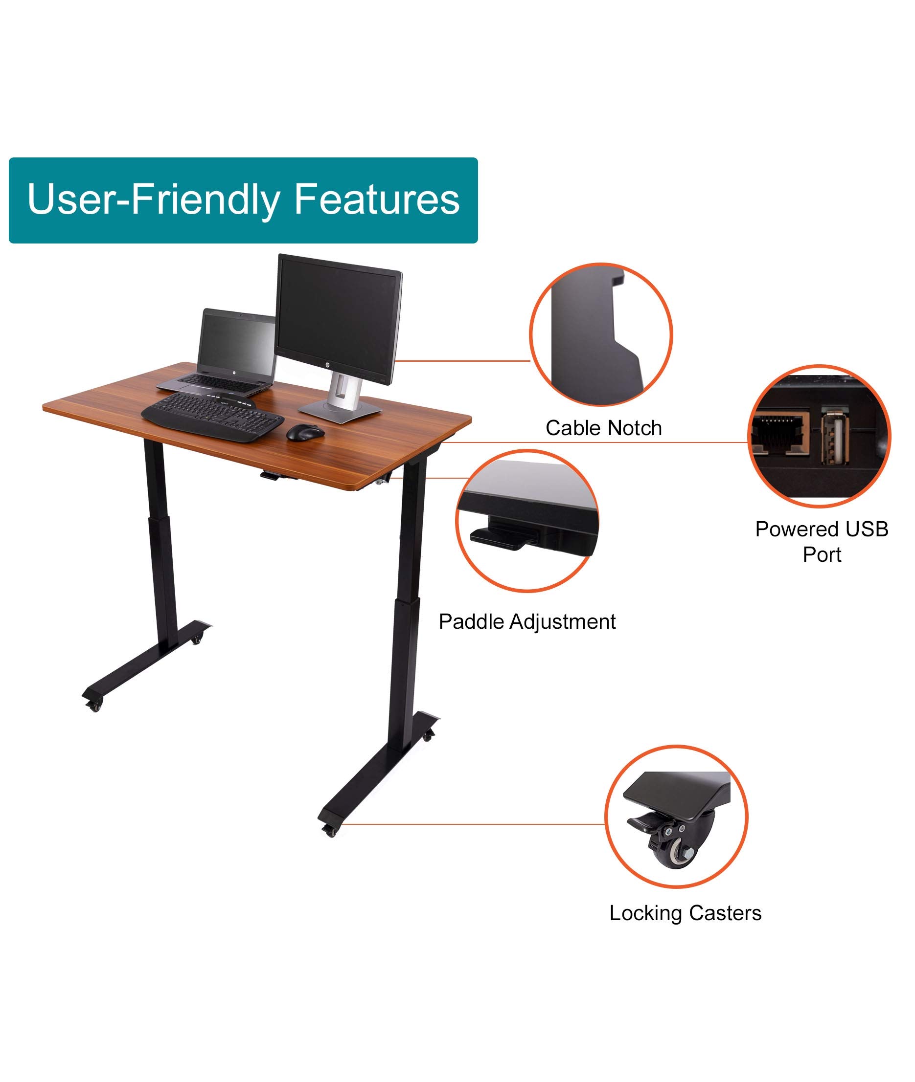 Stand Up Desk Store Electric Adjustable Height Standing Desk with Locking Casters and Furniture Feet (Black Frame/Black Top, 48" Wide)