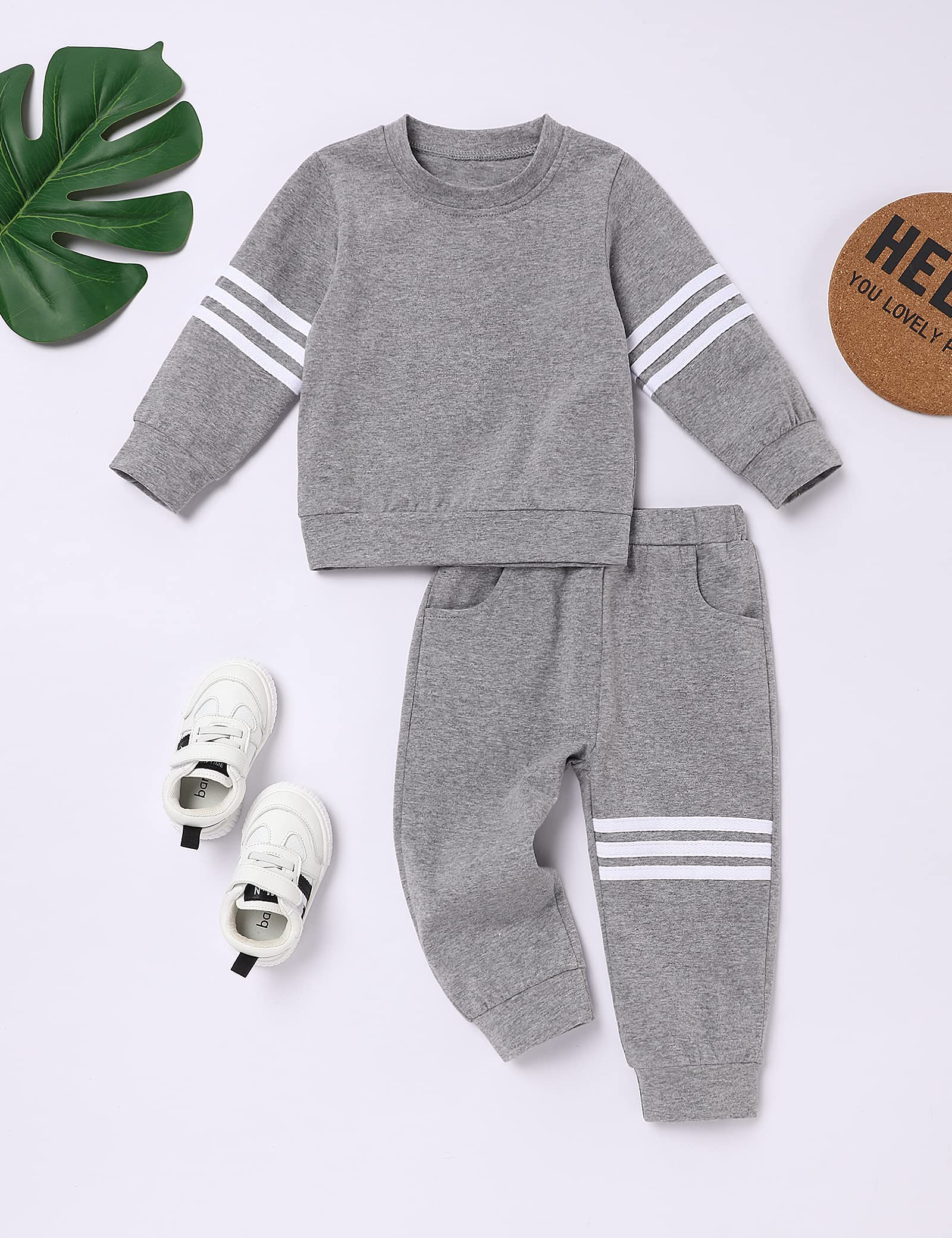 oklady Toddler Boy Clothes Stripe Long Sleeve T-Shirt Tops Sweatsuit Pants Sets Fall Winter Baby Boy Clothes 3T 4T