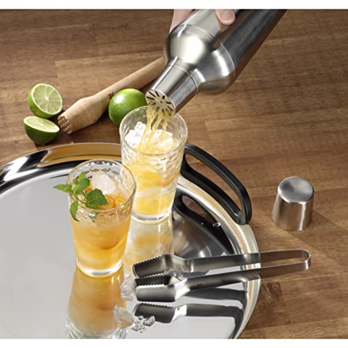 WMF Cromargan 5pc Stainless Steel/Beech Wood “Matrjoshka” bar Gift Set (Jigger, Tongs, Sieve, Pestle, Measure), Dishwasher Safe