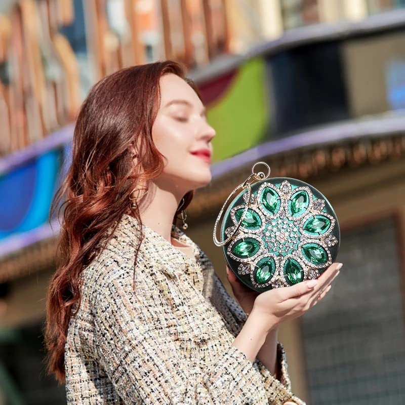 ZHUHW Clutch Bag Women Round Clutch Purse Evening Bag Crystal Wedding Purse Handbag Chain Shoulder Bag