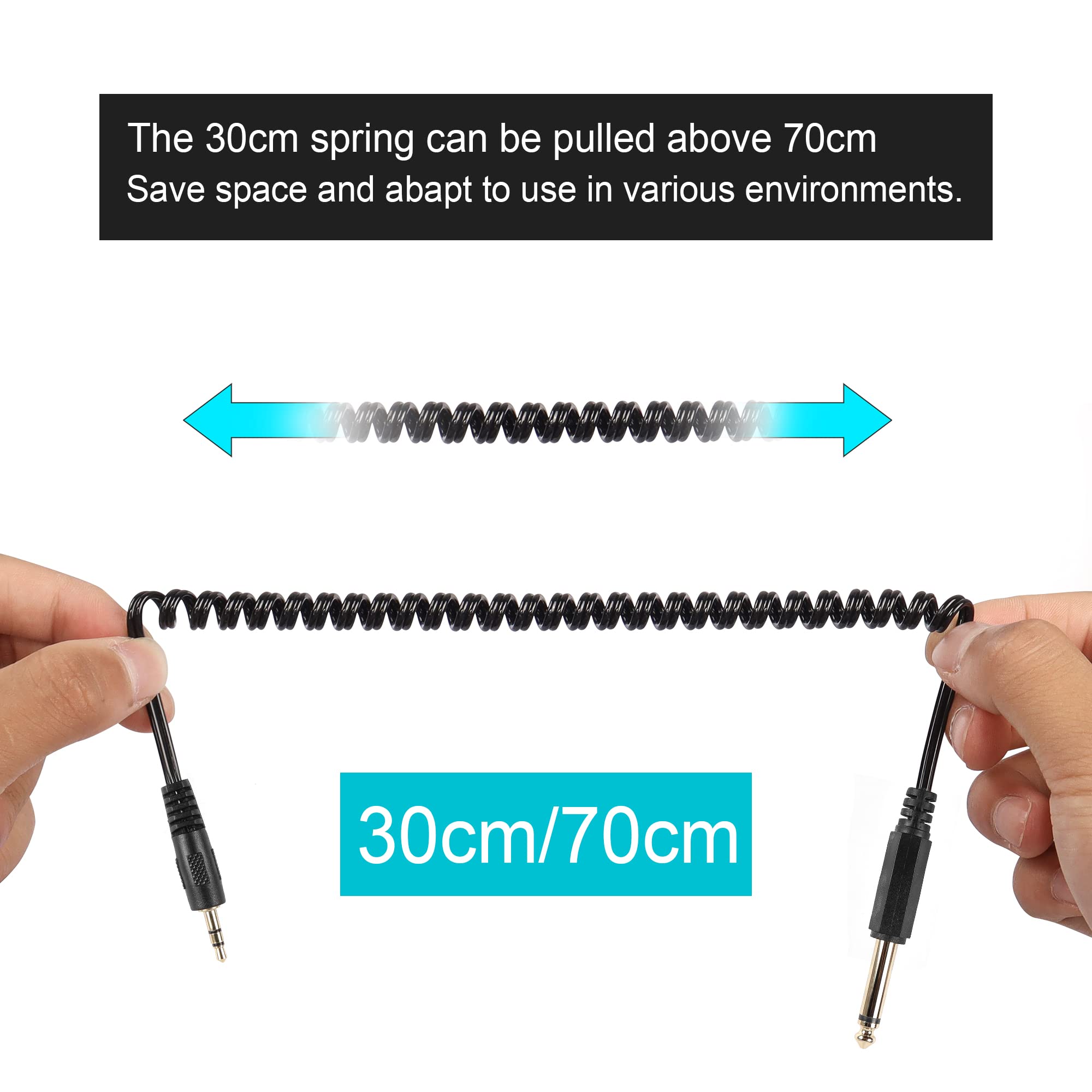 PNGKNYOCN 3.5mm TRS to 1/4 inch TS Cable,6.35mm (1/4 inch) Mono to 3.5mm (1/8 inch) TRS Stereo Interconnect Audio Coiled Cable for Headphone,Amp etc.
