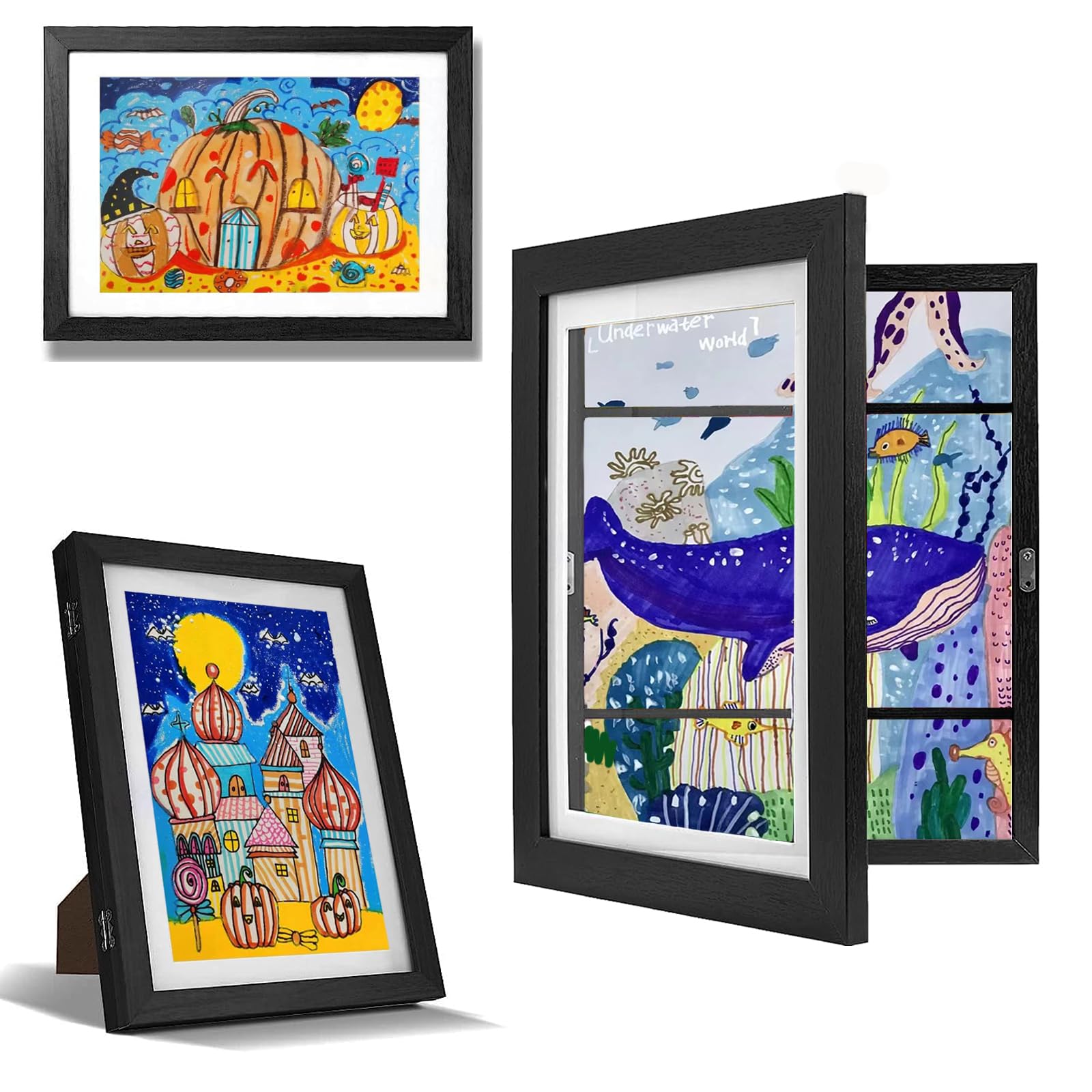 NXN-HOME [2-Pack] Kids Art Frames - Display 8.5x11 or 9x12 with Mat, 10x12.5 without Mat, Front Opening Changeable Kids Artwork Frames, Horizontal and Vertical Art Display for Kids Artwork, Drawing