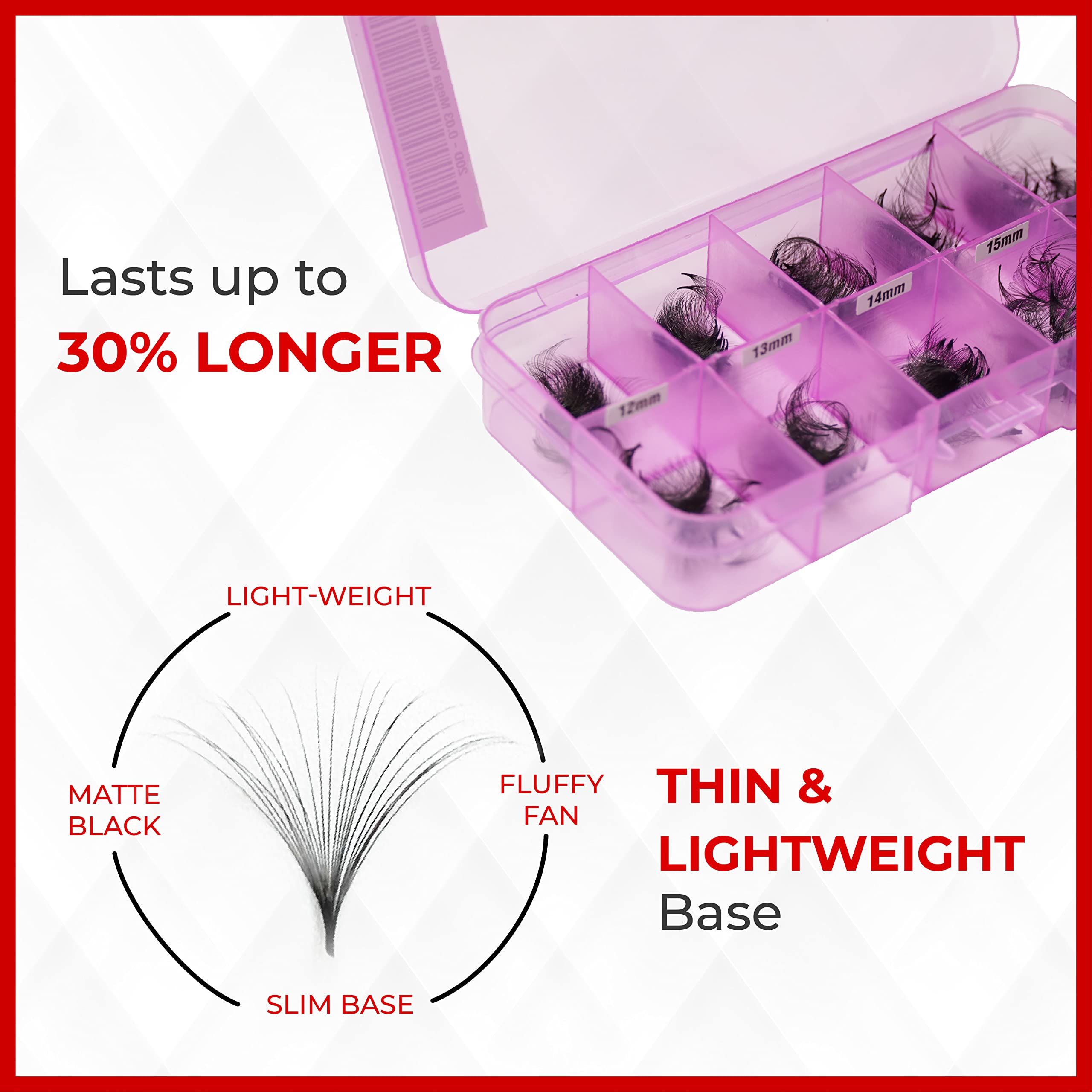 THE LASH SUPPLY 500 Fans, 20D Mega Volume Promade Fan, C/D Curl, Mix Length 12-16mm, 0.03 Thickness, Natural and Long-lasting Curl, Promade Loose Eyelash Extension Fans, Mixed Pack