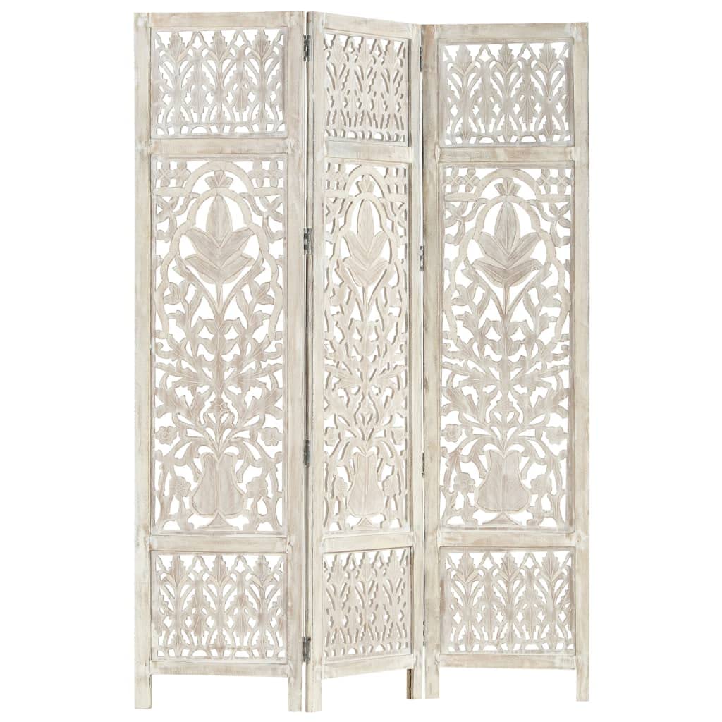 Partition Room Dividers,Folding Privacy Screens,Portable Office Walls Dividers for Room Separator,Hand carved 3-Panel Room Divider White 47.2"x65" Solid Mango Wood