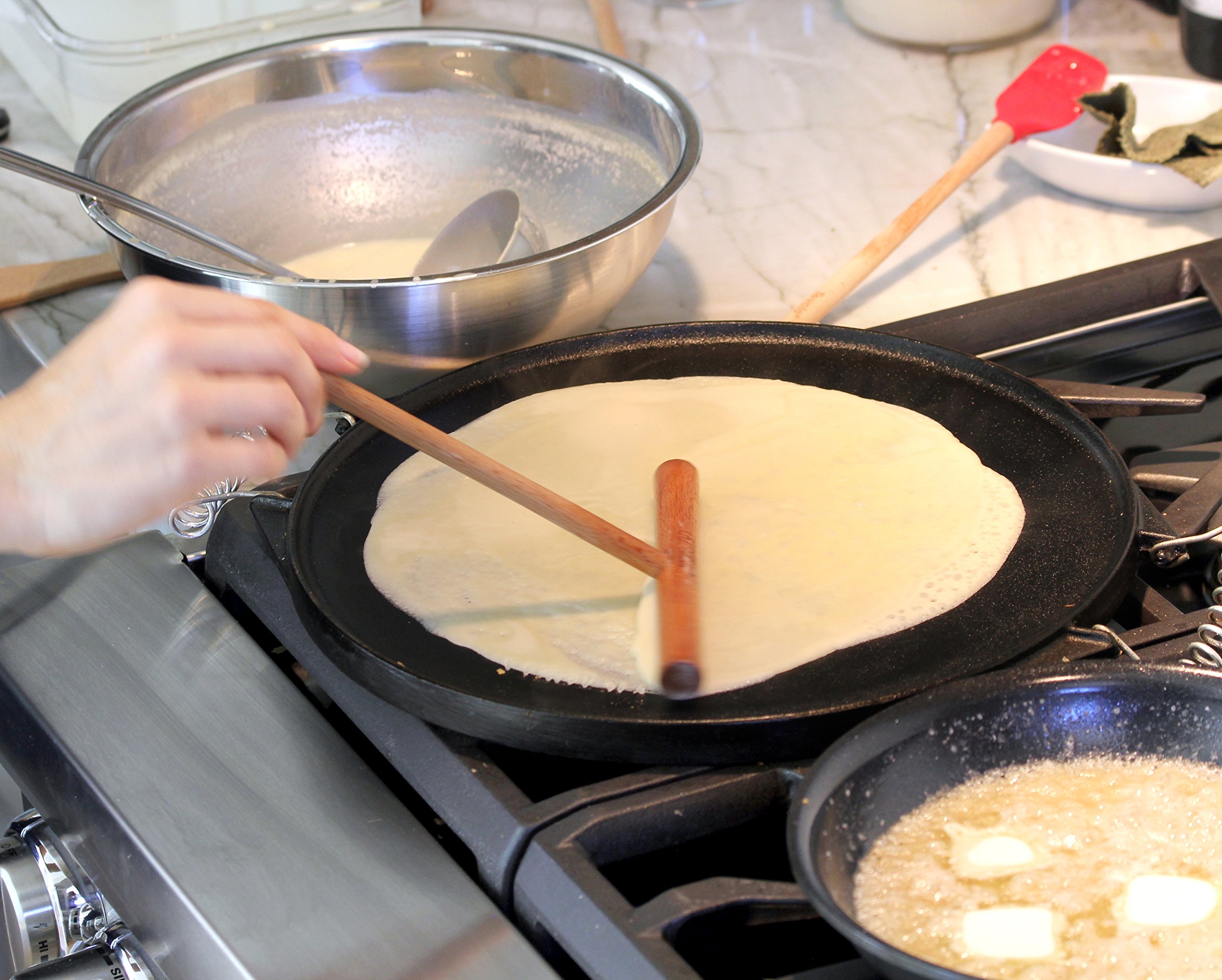 The ORIGINAL Crepe Spreader and Spatula Kit - 2 Piece Set (6β Spreader and 14β Spatula) Convenient Size to Fit Large Crepe Pan Maker | All Natural Beechwood Construction