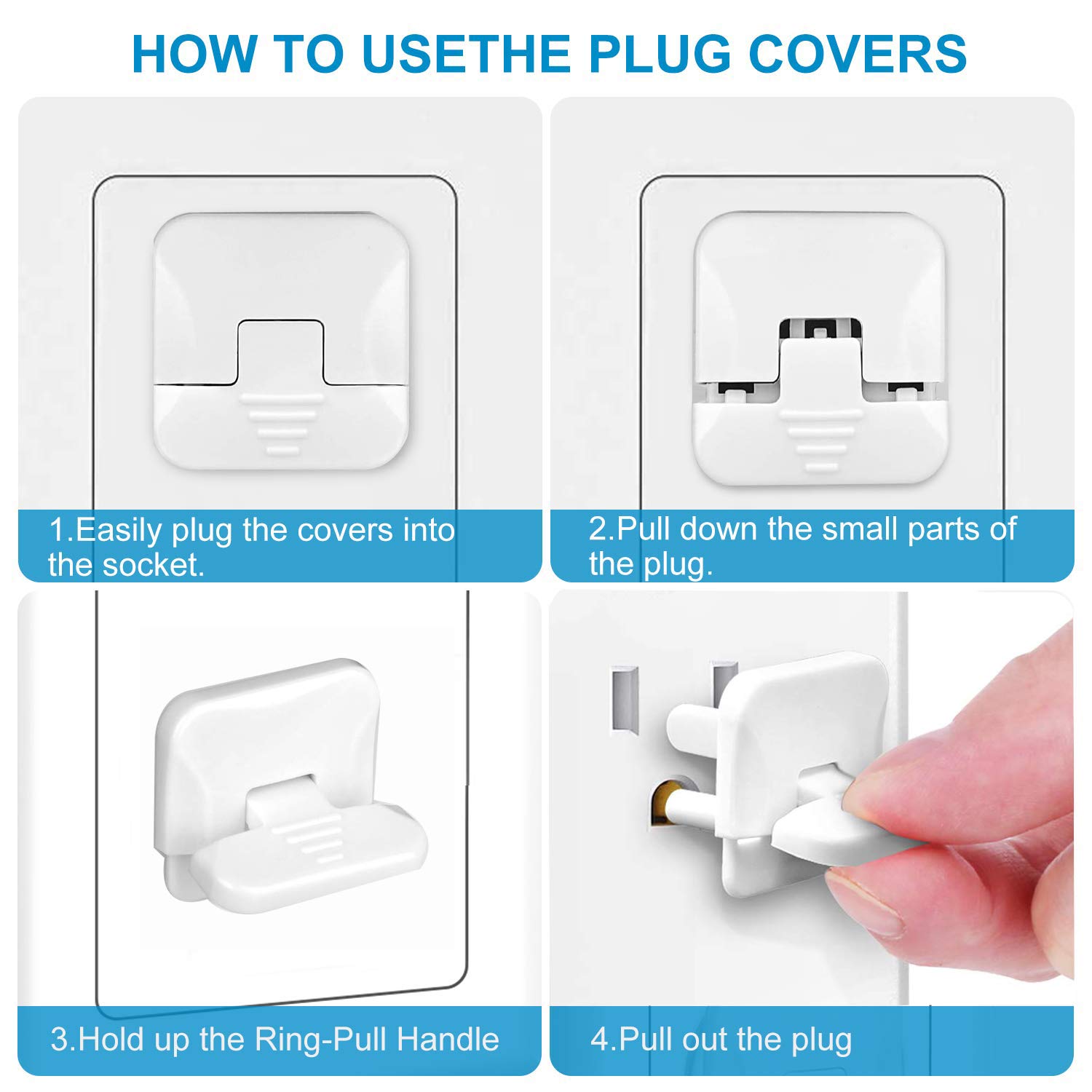 RUIYUXIN USB Outlet Covers with Hidden Pull Handle 50 Pack Baby Proofing Plug Covers Safety Durable ABS Plastic Outlet Plug Protector Cap