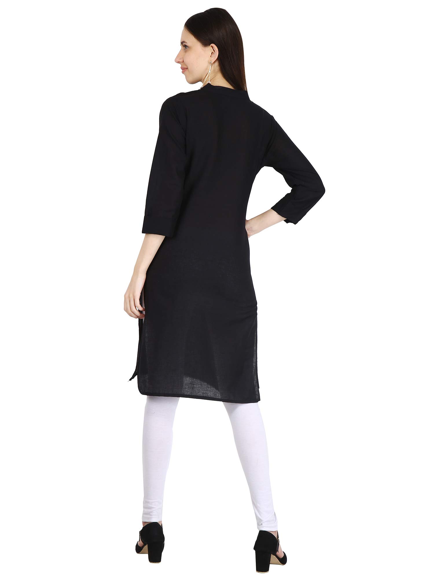 Ramkudi Indian Women's Plain Cotton Kurti Black Top