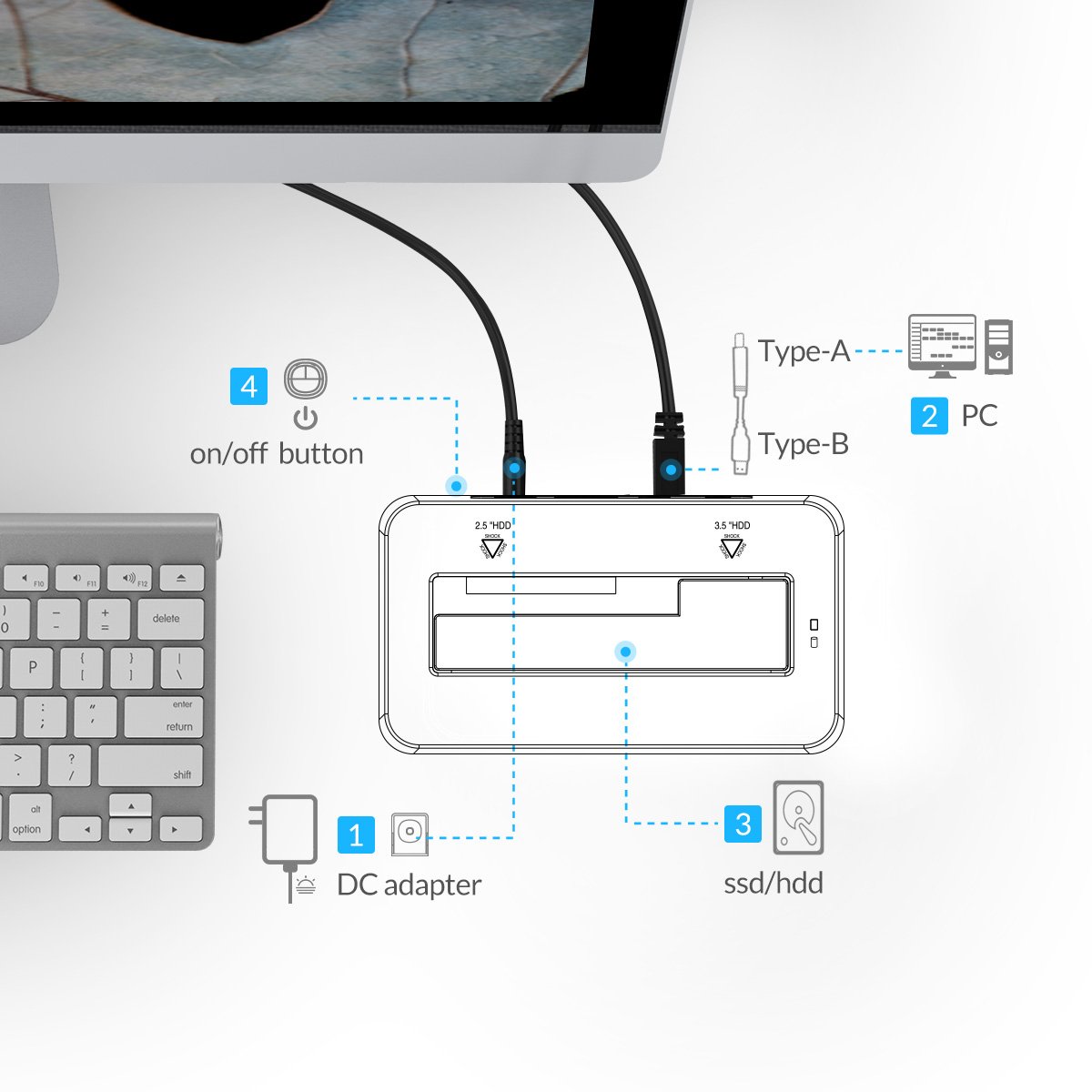 ORICO External Hard Drive Docking Station 3.5 USB 3.0 to SATA Dock Plug and Play Up to 12TB for 3.5''/2.5'' HDD SSD Support UASP with 3.3Ft USB Cable -6619US3